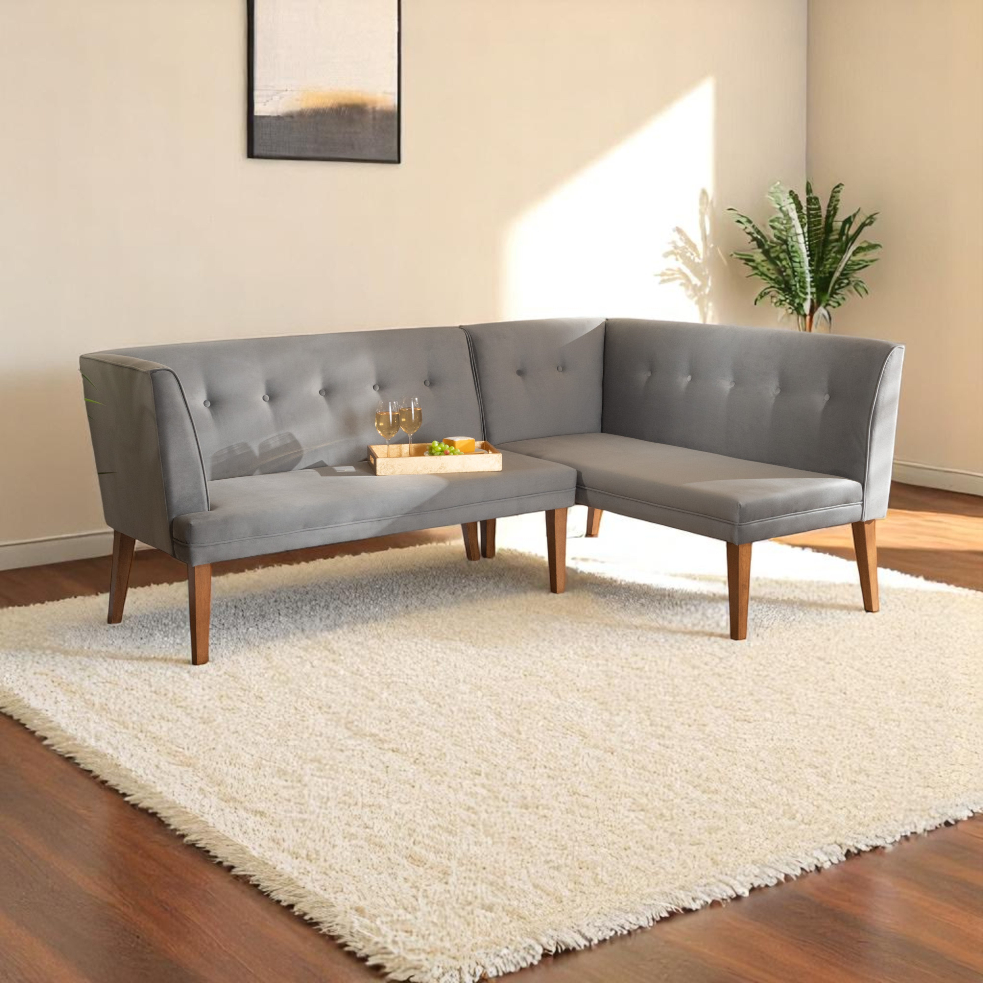 George Oliver Yovrin 2-Piece Mid-Century Modern Grey Velvet Upholstered ...