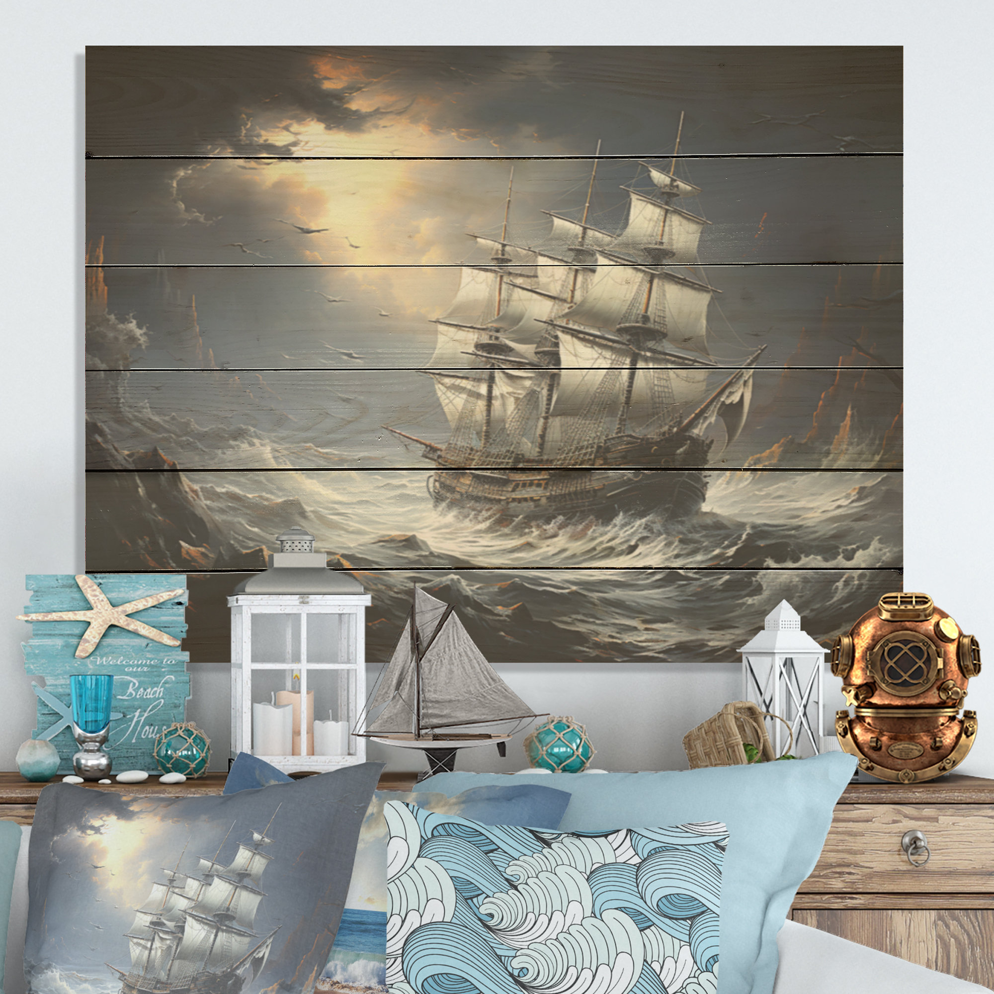 Breakwater Bay Pirate Ship At Stormy Seas I - Pirate Wood Art On ...