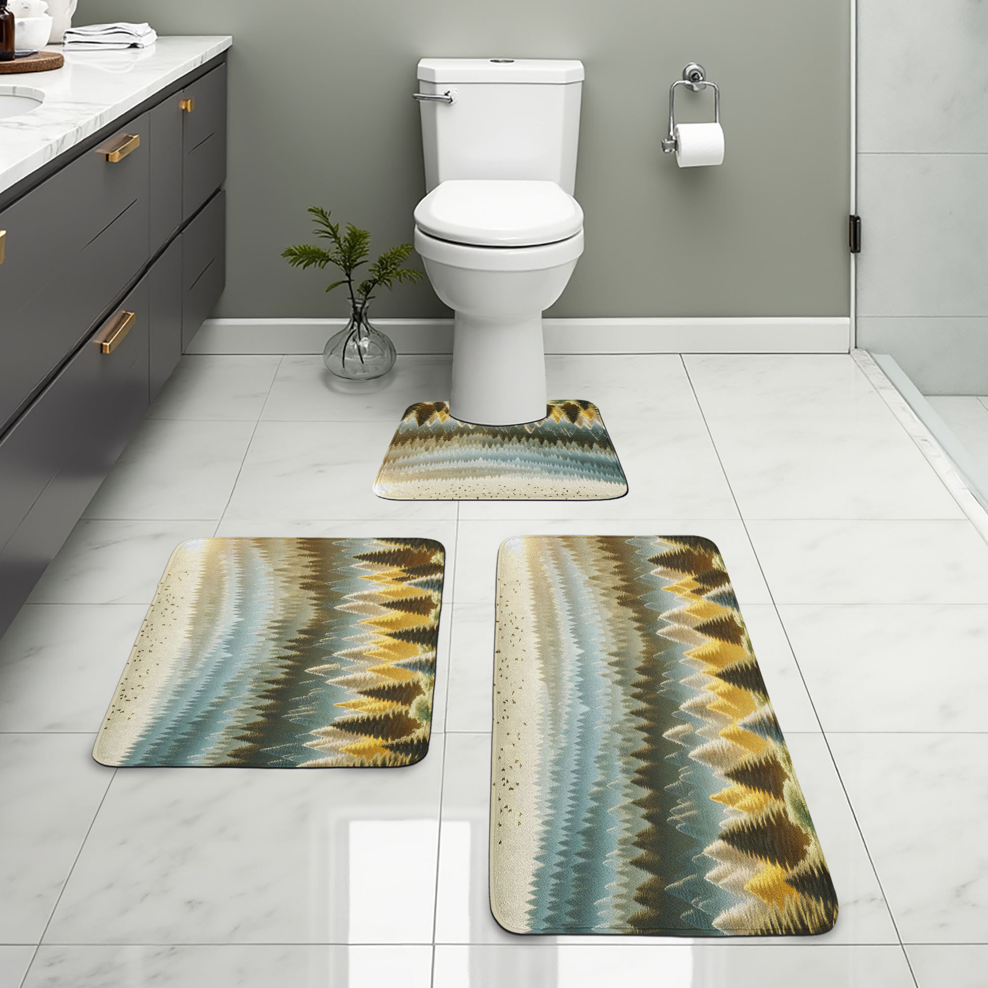 East Urban Home Yellow Bathroom Rug Set 3 Pieces U-Shape & Rectangle ...