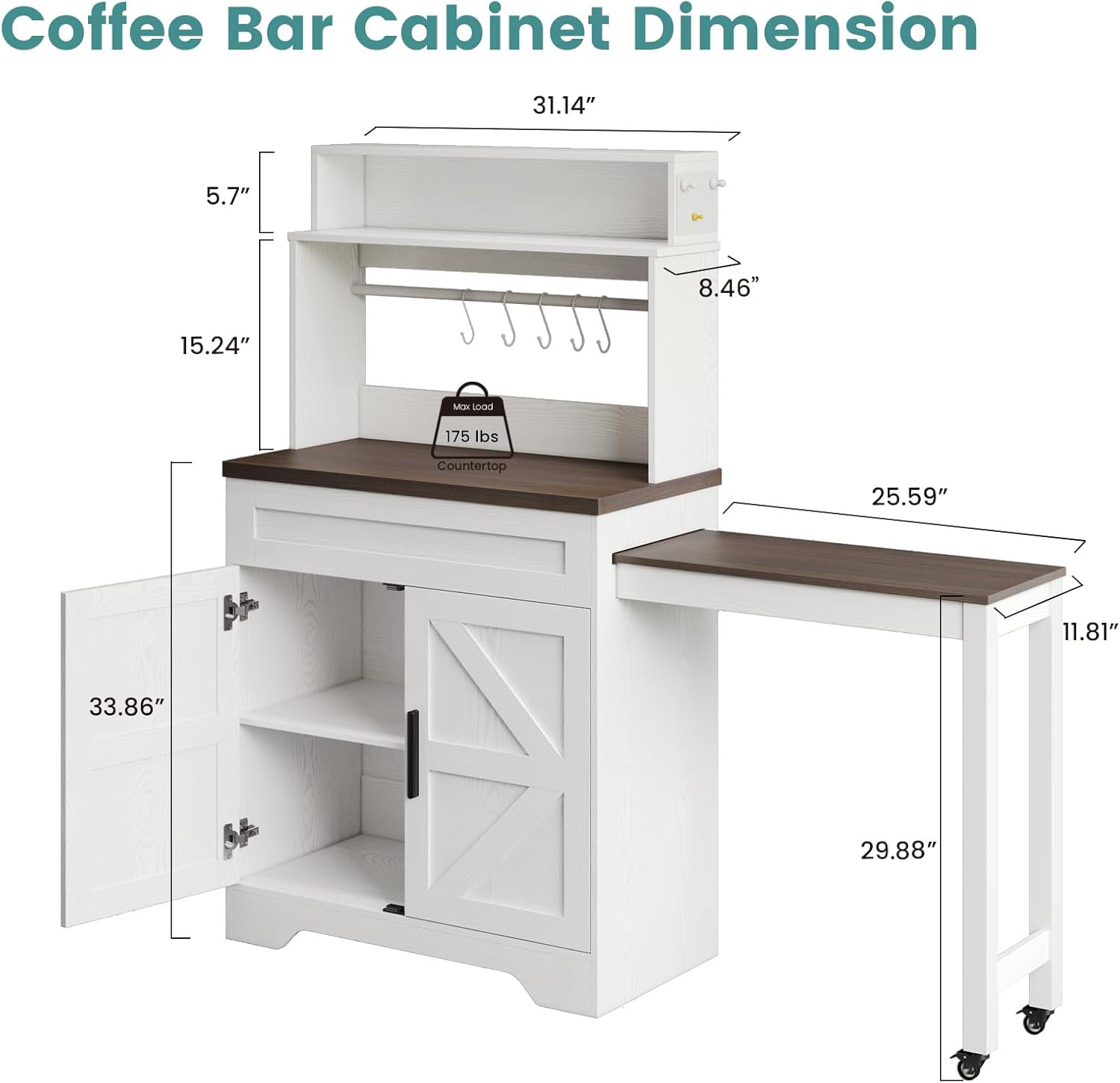 Ophelia & Co. Coffee Bar Cabinet With Magnetic Note Zone, Extendable ...