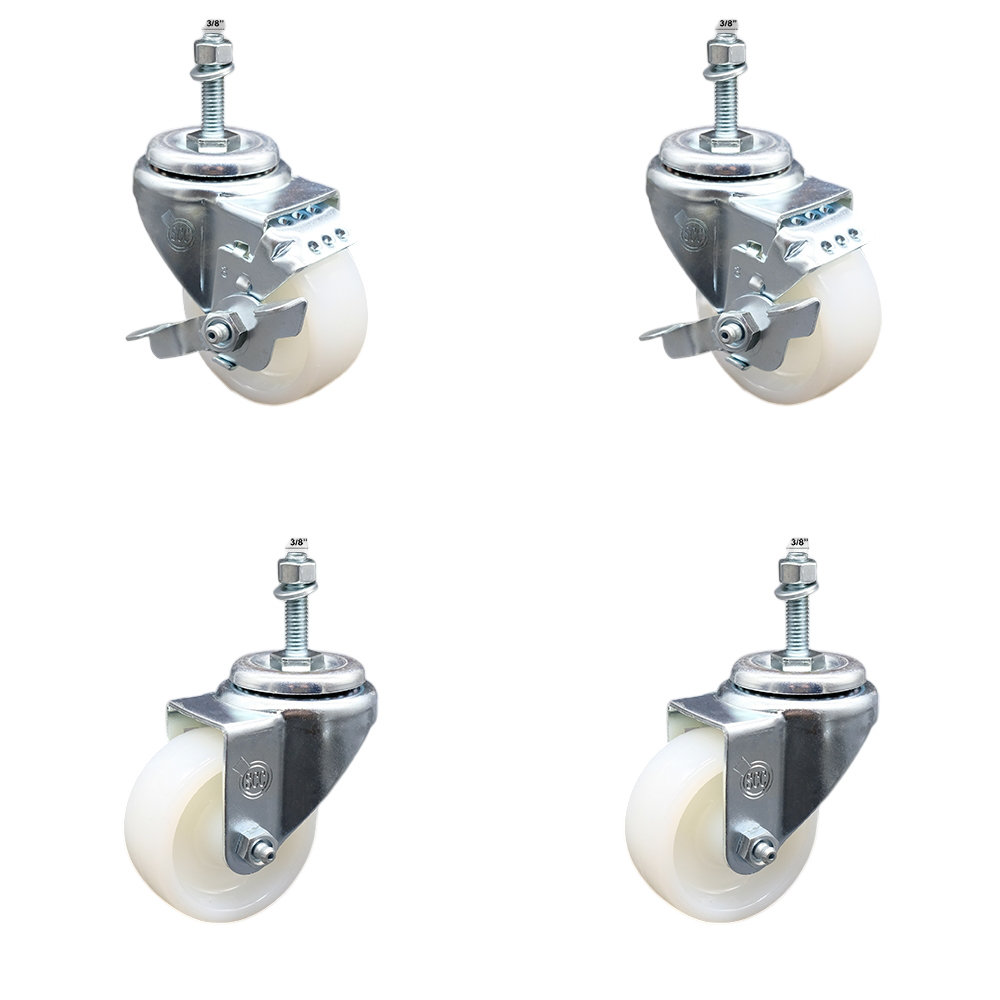Service Caster 3 Inch SS Nylon Wheel Swivel 3/8 Inch Threaded Stem ...