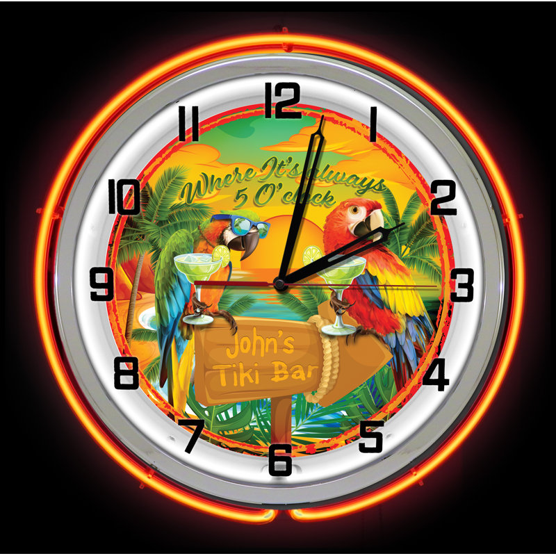Redeye Laserworks Tiki Bar Always Five O'clock Neon Wall Clock | Wayfair