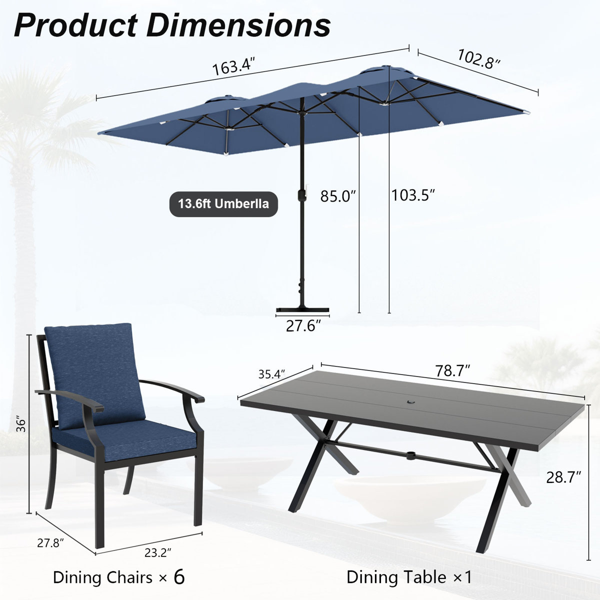 Red Barrel Studio® 6-Person Patio Dining Set Powder Coated Steel ...