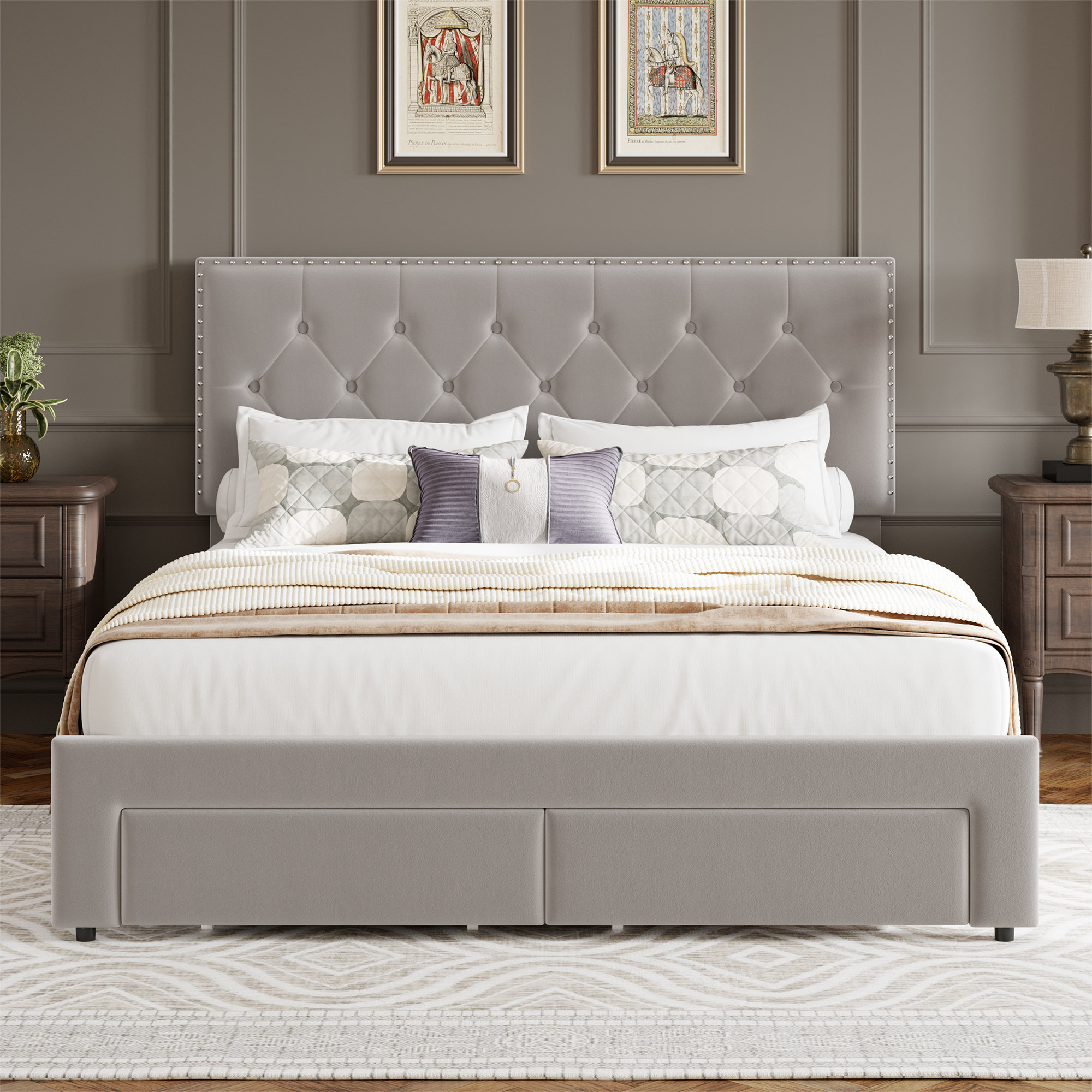 House of Hampton Bed Frame, Velvet Upholstered Bed Frame With ...