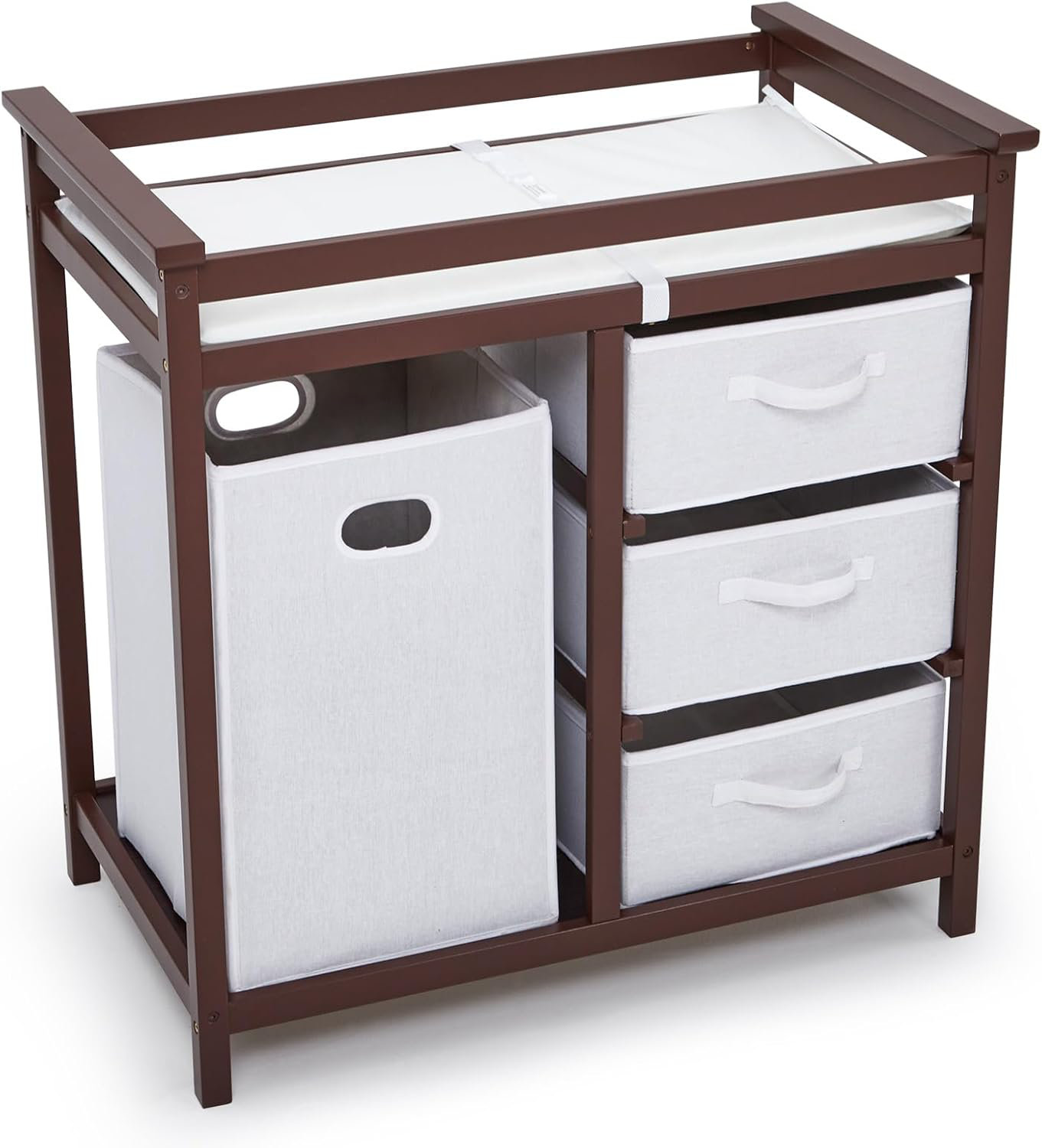 Ebern Designs Wooden Baby Changing Table with Hamper & Storage Baskets ...