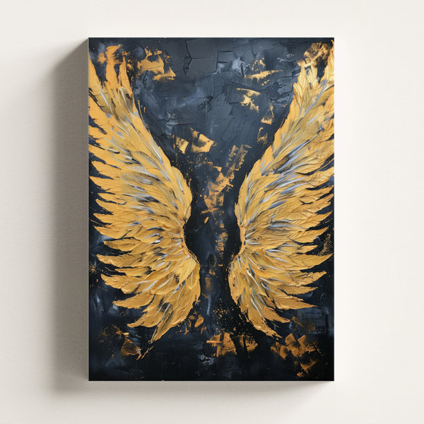 Ivy Bronx Black And Gold Angel Wings Canvas Wall Art | Abstract ...