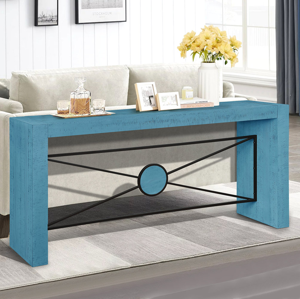 George Oliver Retro Wood Console Table, 64 Inch Long Sofa Table Behind ...