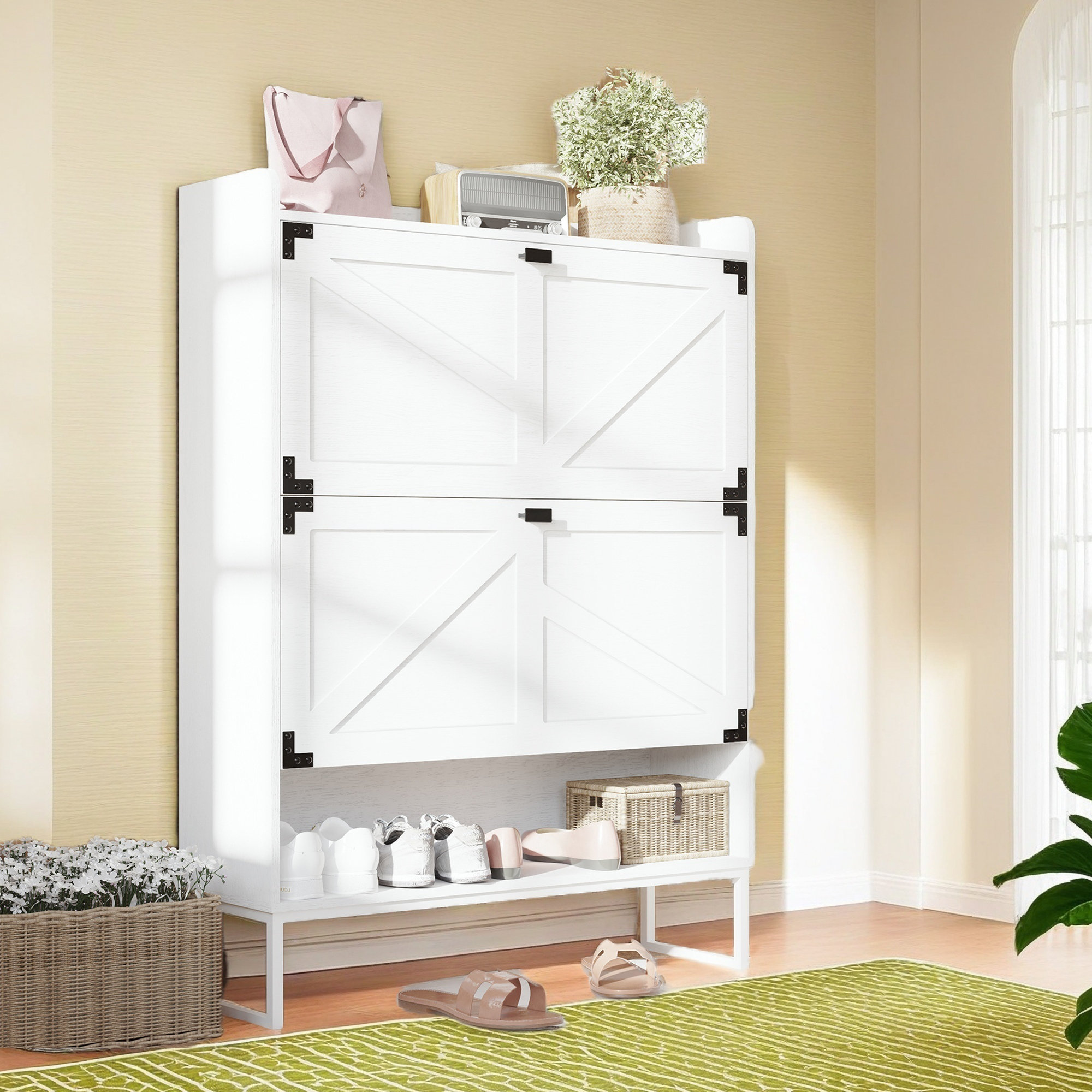 Gracie Oaks Shoe Cabinet With 2 Flip Drawers,Shoe Storage Cabinet For ...