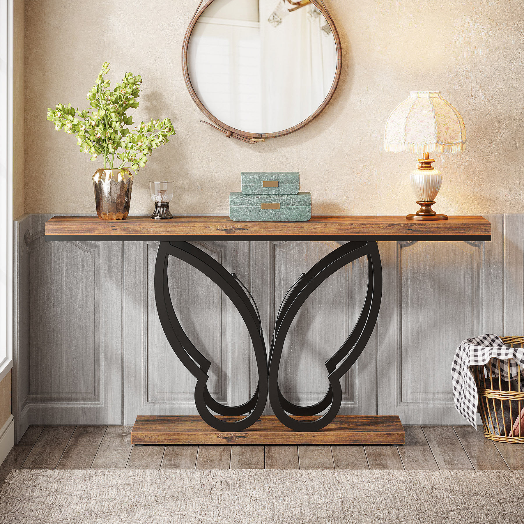 August Grove® Calero 55.11" Accent Console Sofa Table with Butterfly ...