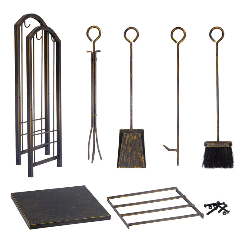 Red Barrel Studio® Roul 5 Pieces Firewood Rack Indoor Fireplace Tools ...