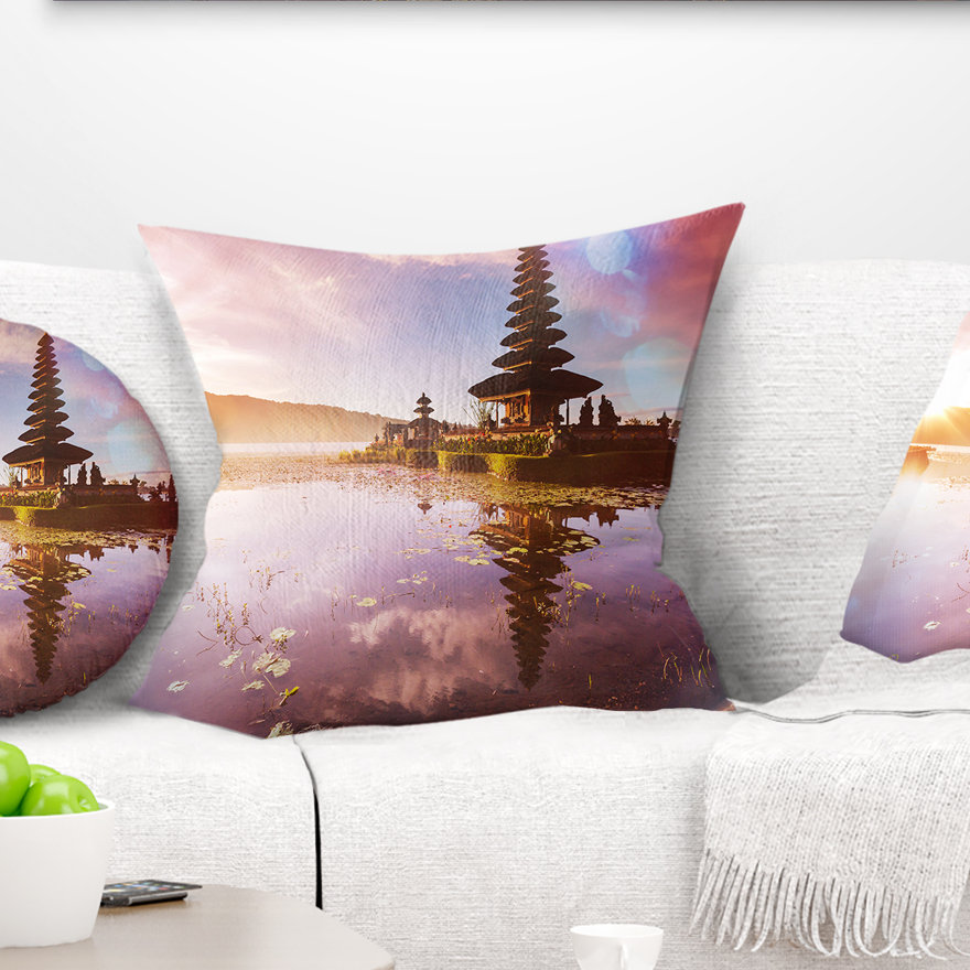Design Art Beautiful Ulun Danu Temple - Landscape Printed Throw Pillow ...