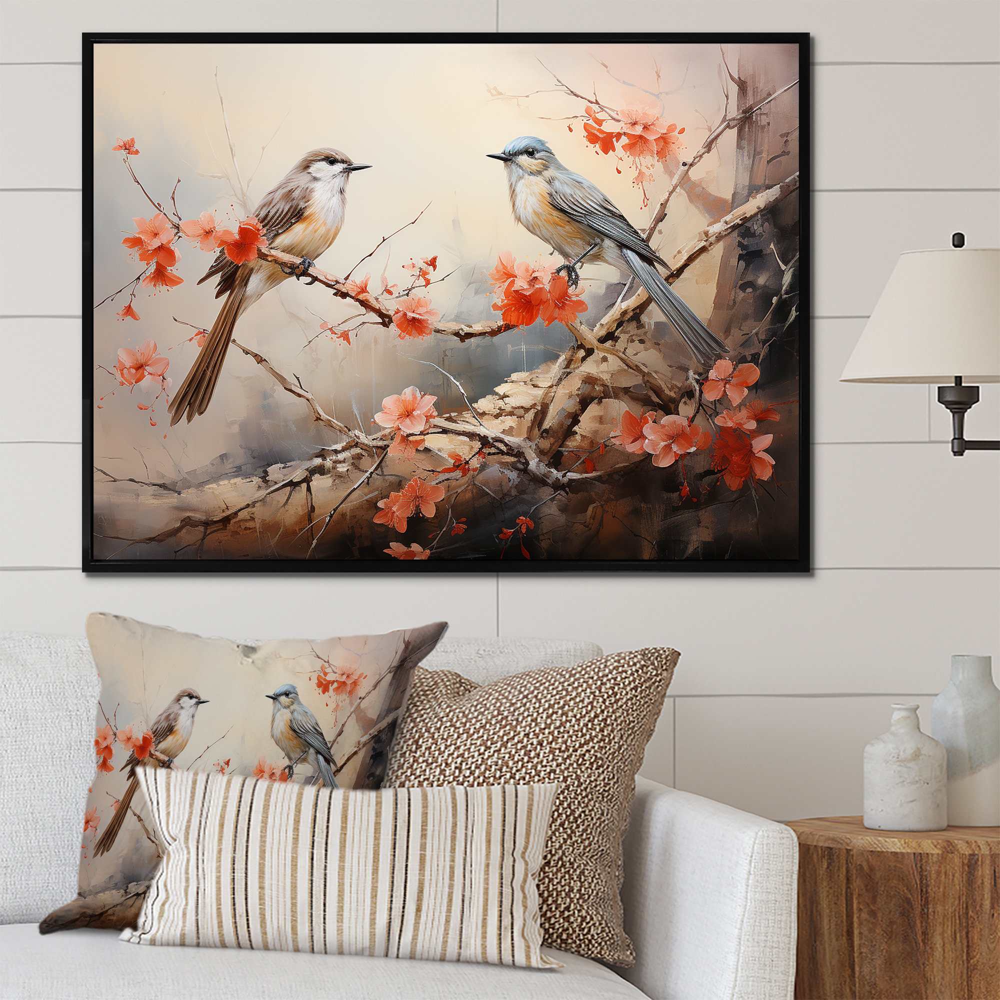 Red Barrel Studio® Vintage Birds On Pink Blossom Tree - Bird Wall Art ...