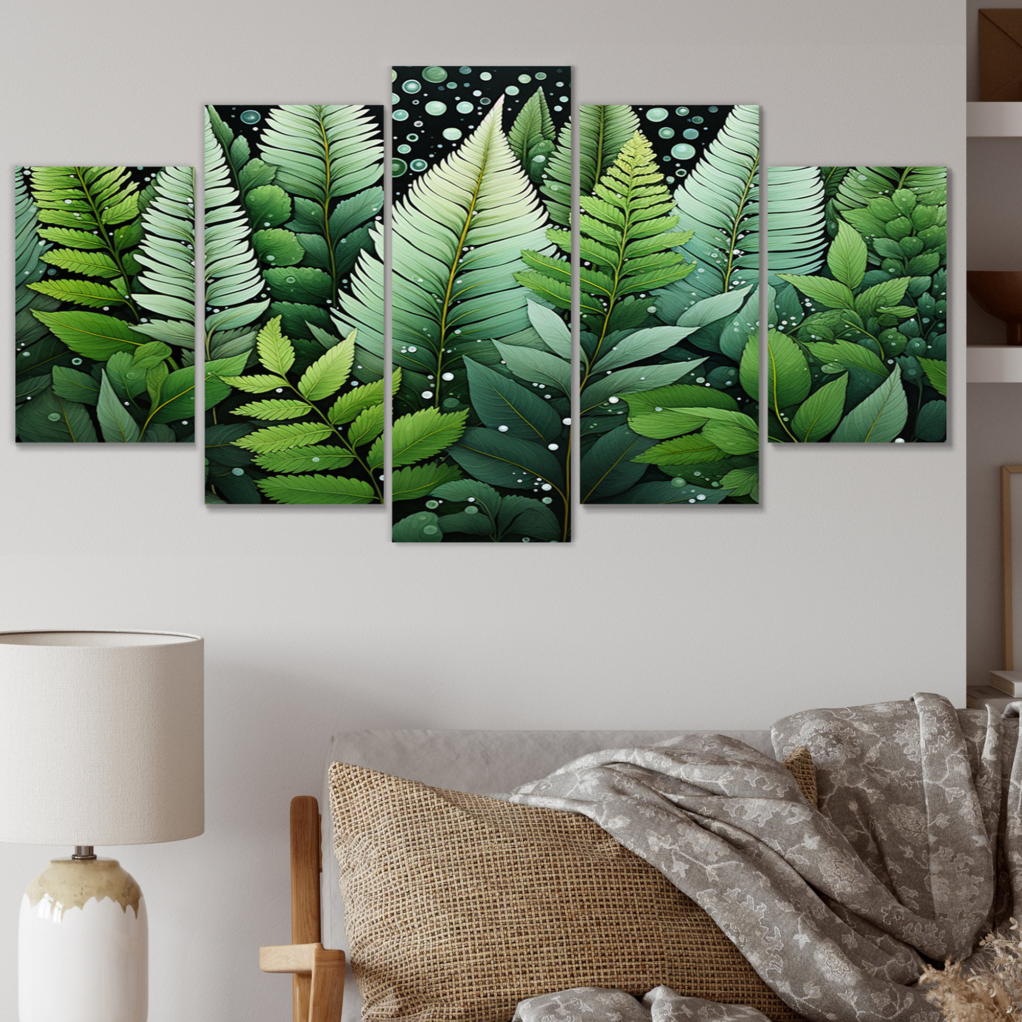 Winston Porter Ferns Plant Whispering Fronds II On Canvas 5 Pieces ...