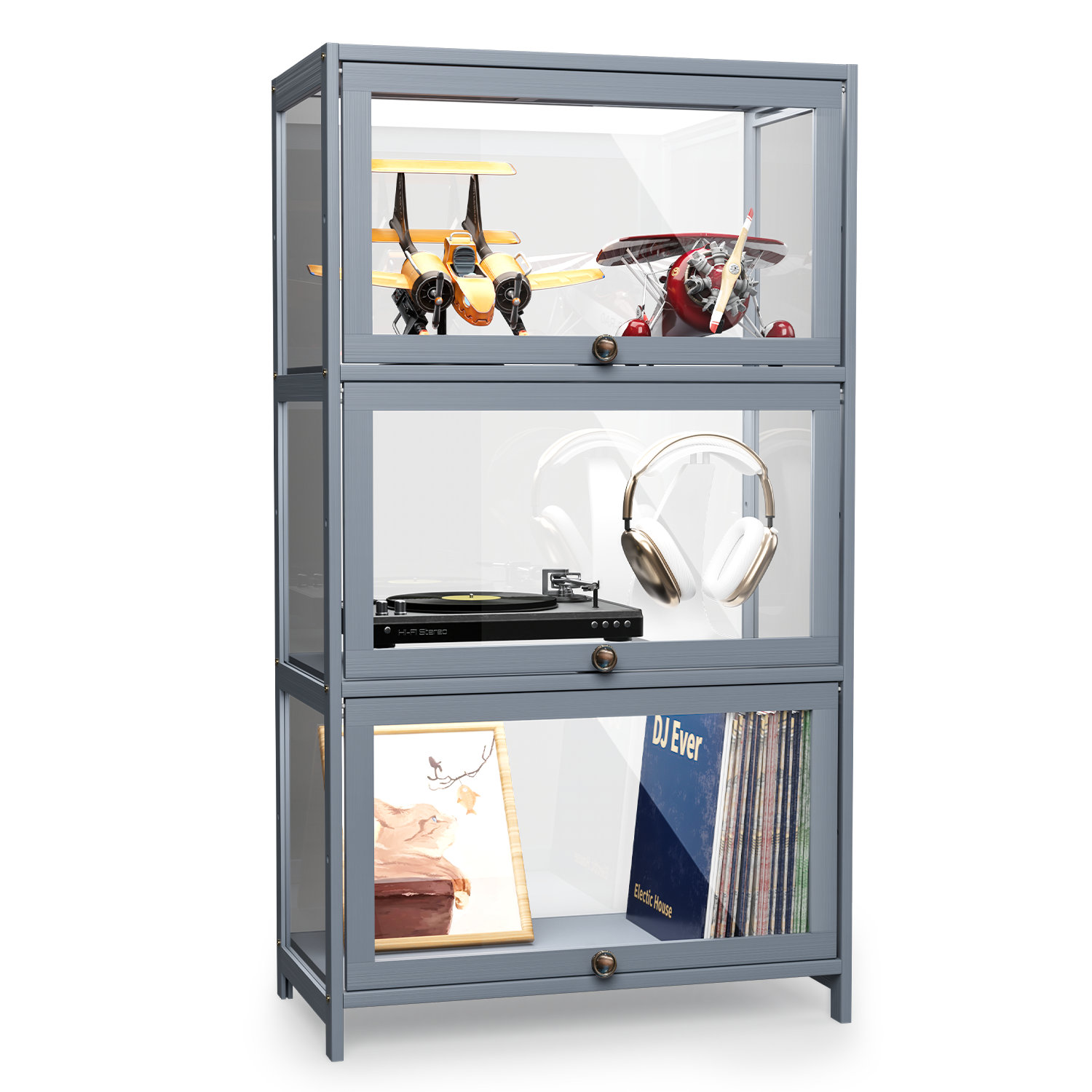 Ebern Designs 3-Tier Display Cabinet With Flip Up Door, Curio Cabinet ...