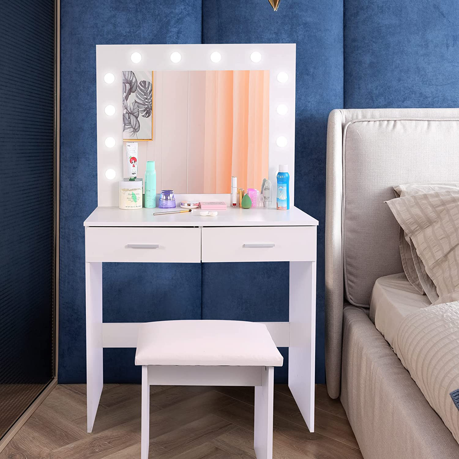 Hokku Designs Ensemble de coiffeuse avec miroir lumineux et tabouret 31 ...