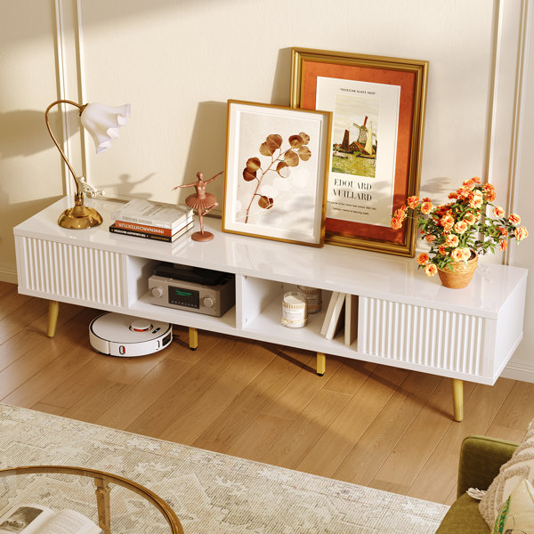 Mercer41 Kruszewski 71" Modern Fluted TV Stand with Sliding Doors, Mid ...