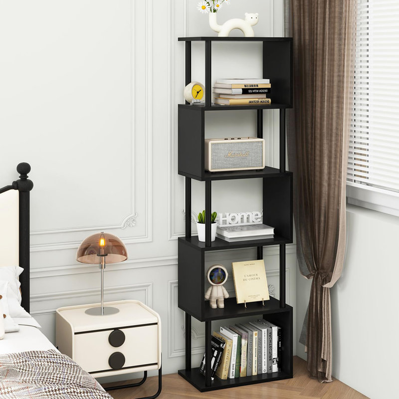 Borough Wharf 6-Tier Tall Bookshelf,S-Shaped Geometric Bookcase ...