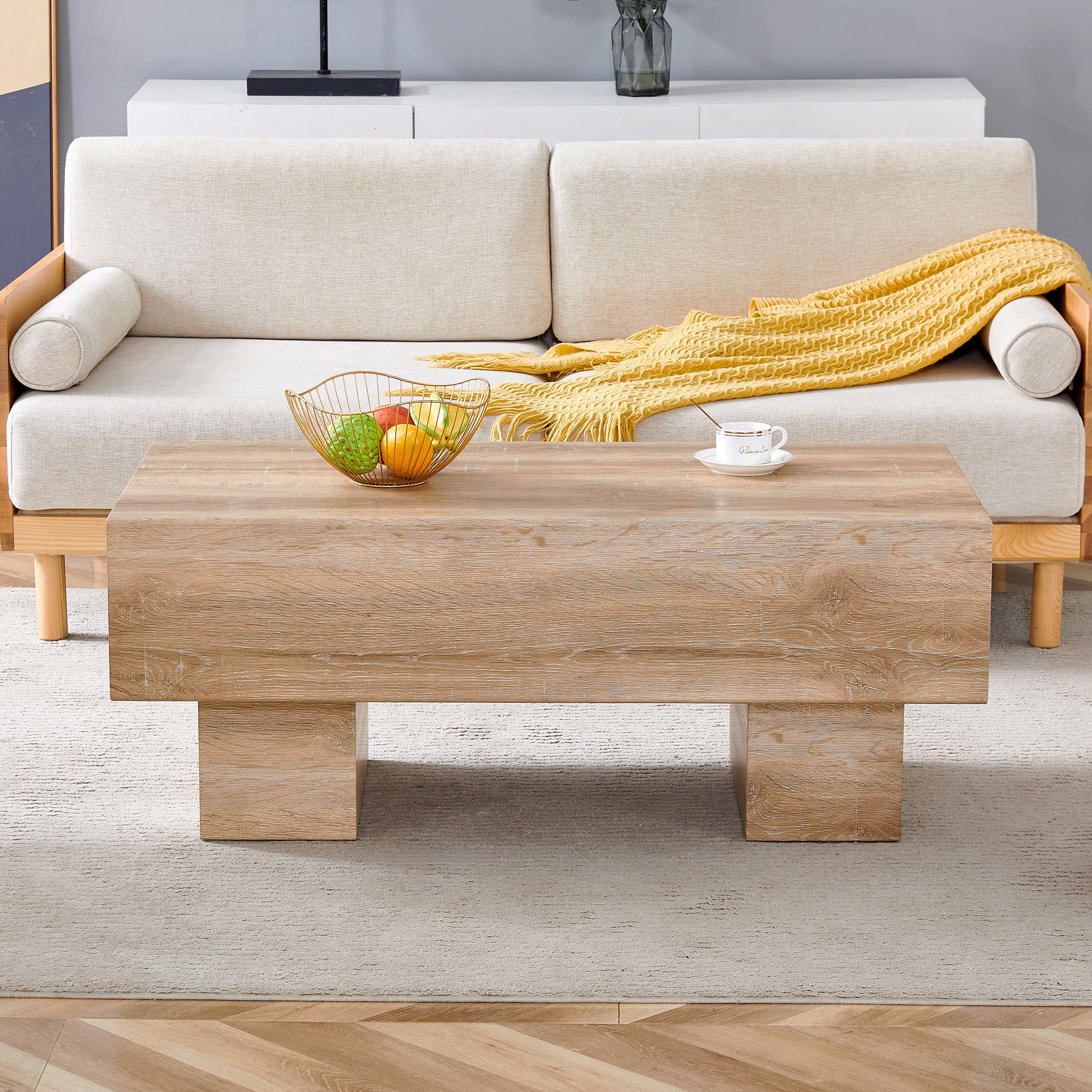 Ebern Designs Modern Simple Light Wood Texture MDF Coffee Table ...