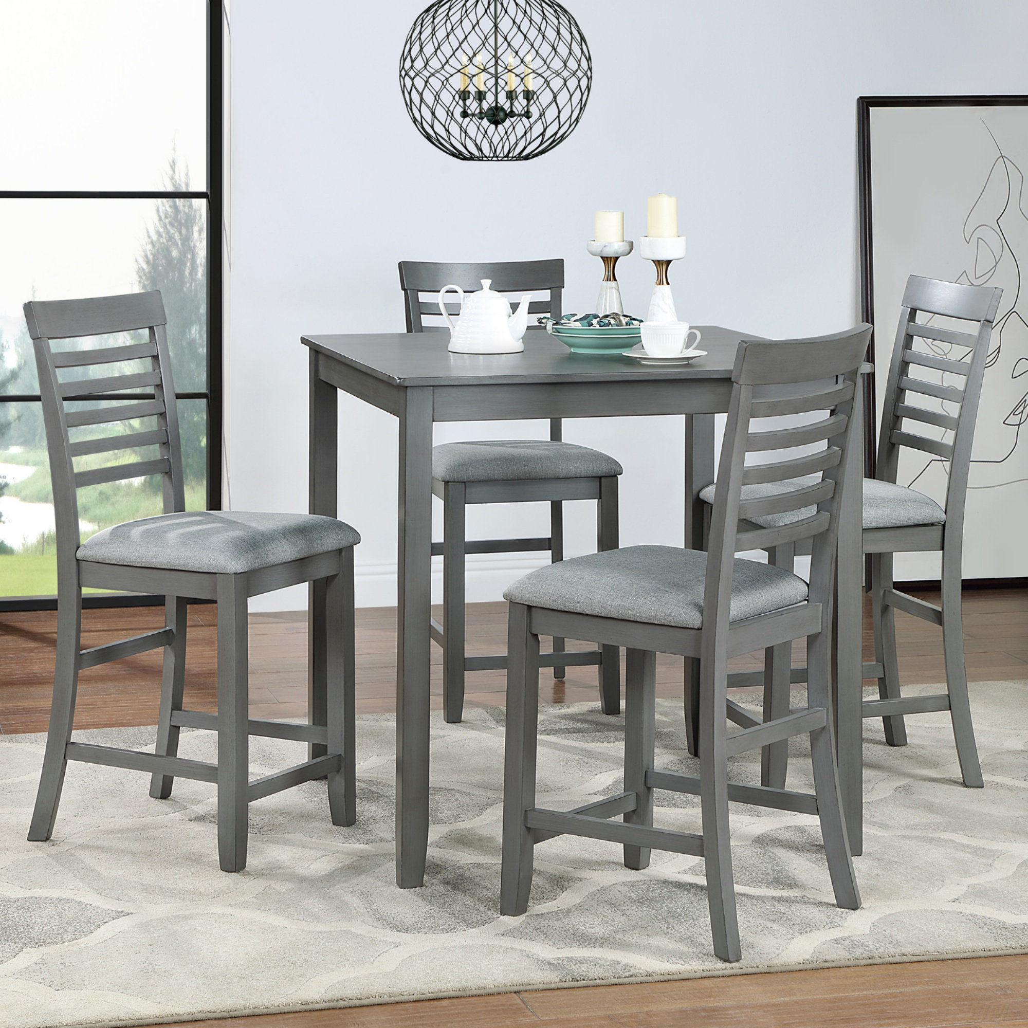 Winston Porter 5 Piece Dining Table Set, Wooden Dining Square Table Set ...