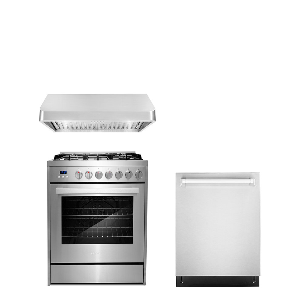 Cosmo 3 Piece Kitchen Appliance Package with 30'' Gas Freestanding ...