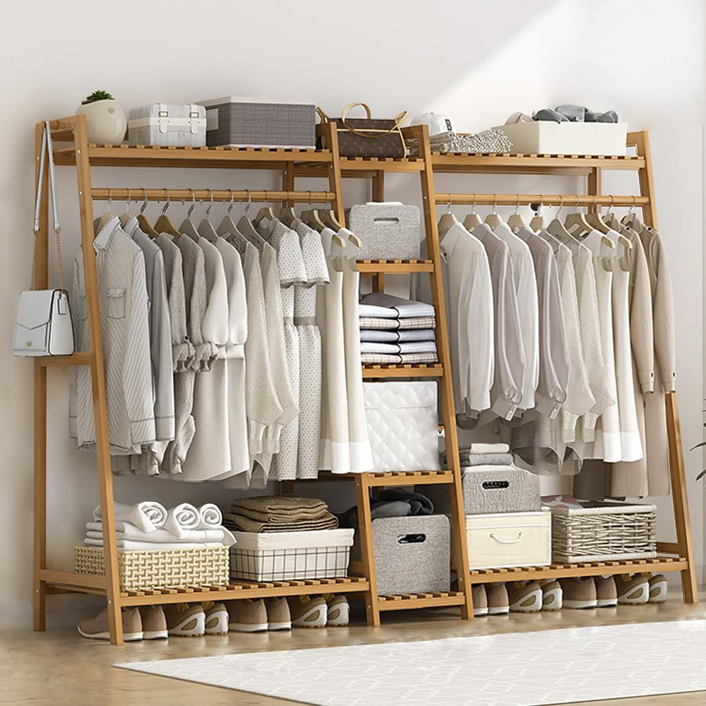 Rebrilliant Nardine Bamboo Luxury 75" W Garment Rack Storage Shelf Coat ...