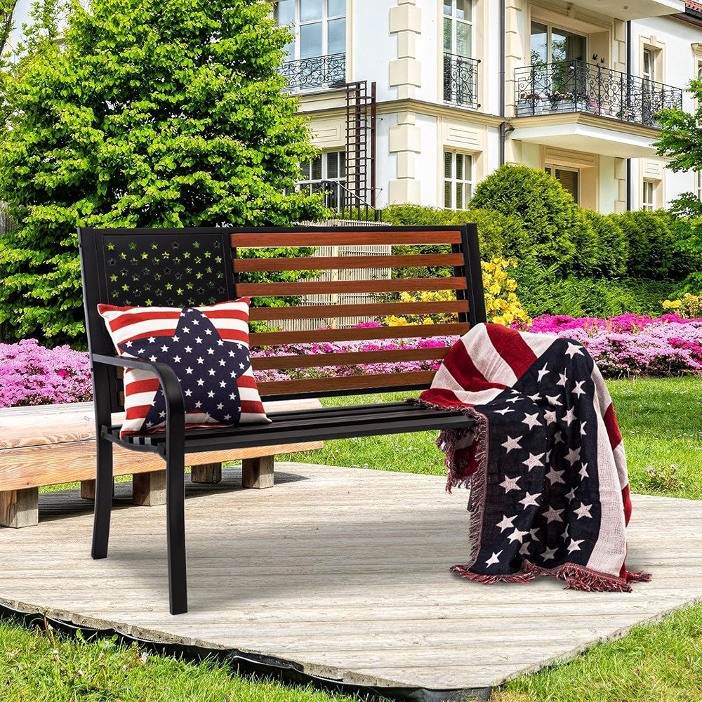 Ophelia & Co. Outdoor Bench Garden Bench With American Flag Style ...
