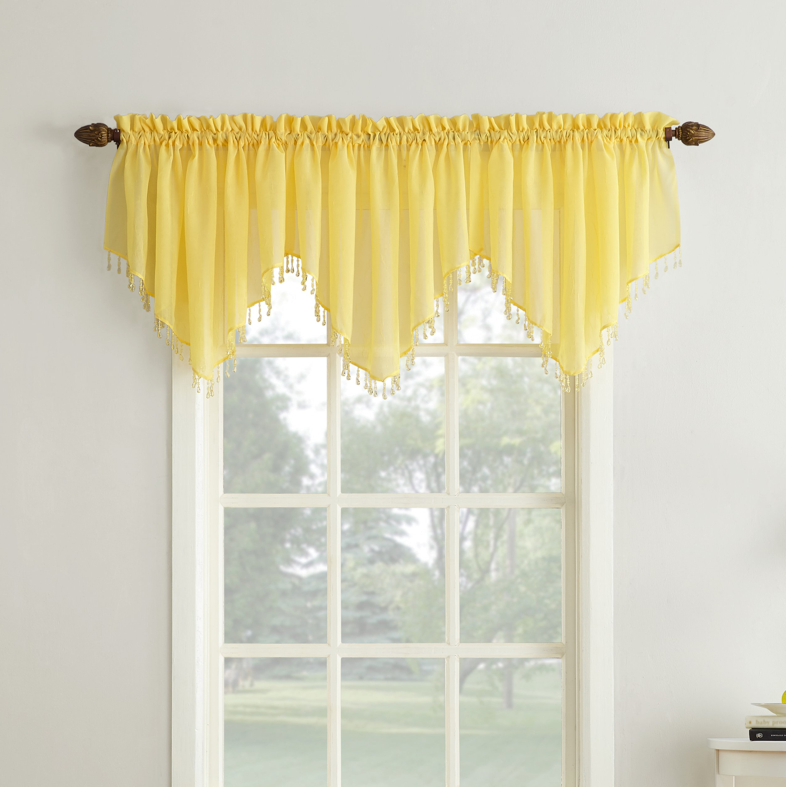 Wrought Studio Mardis Beaded Tassels Crushed Sheer Voile Ascot Window ...