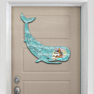 Designocracy Whale Scenic Beach Sunset Wooden Decorative Door Hanger ...