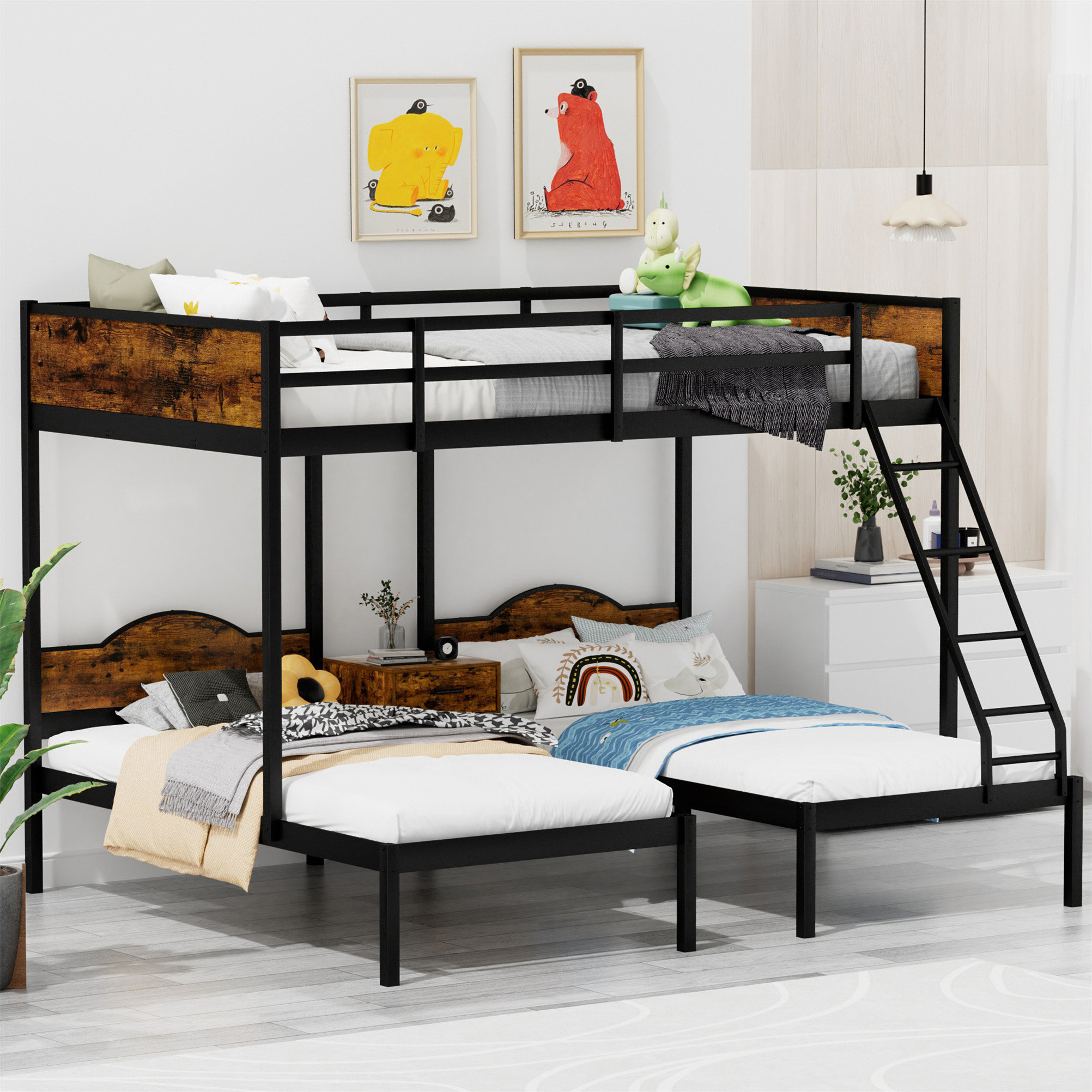 Mason & Marbles Vada Bed With Nightstand and Guardrails, Steel Platform ...
