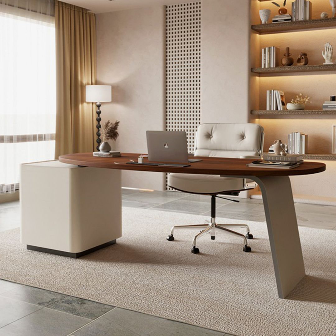 Furnire Lewi Nut-brown+Crystal-cream Curved Manufactured Wood desks ...