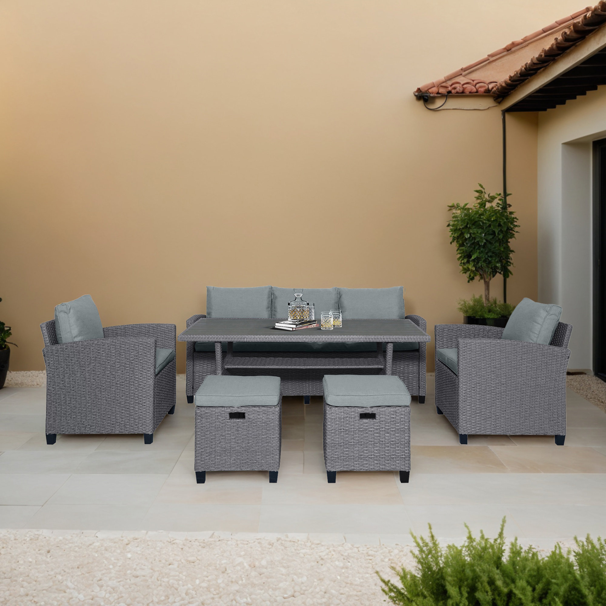 Lark Manor™ 6 Pieces All Weather Patio Furniture Sets Patio Dining Sofa ...