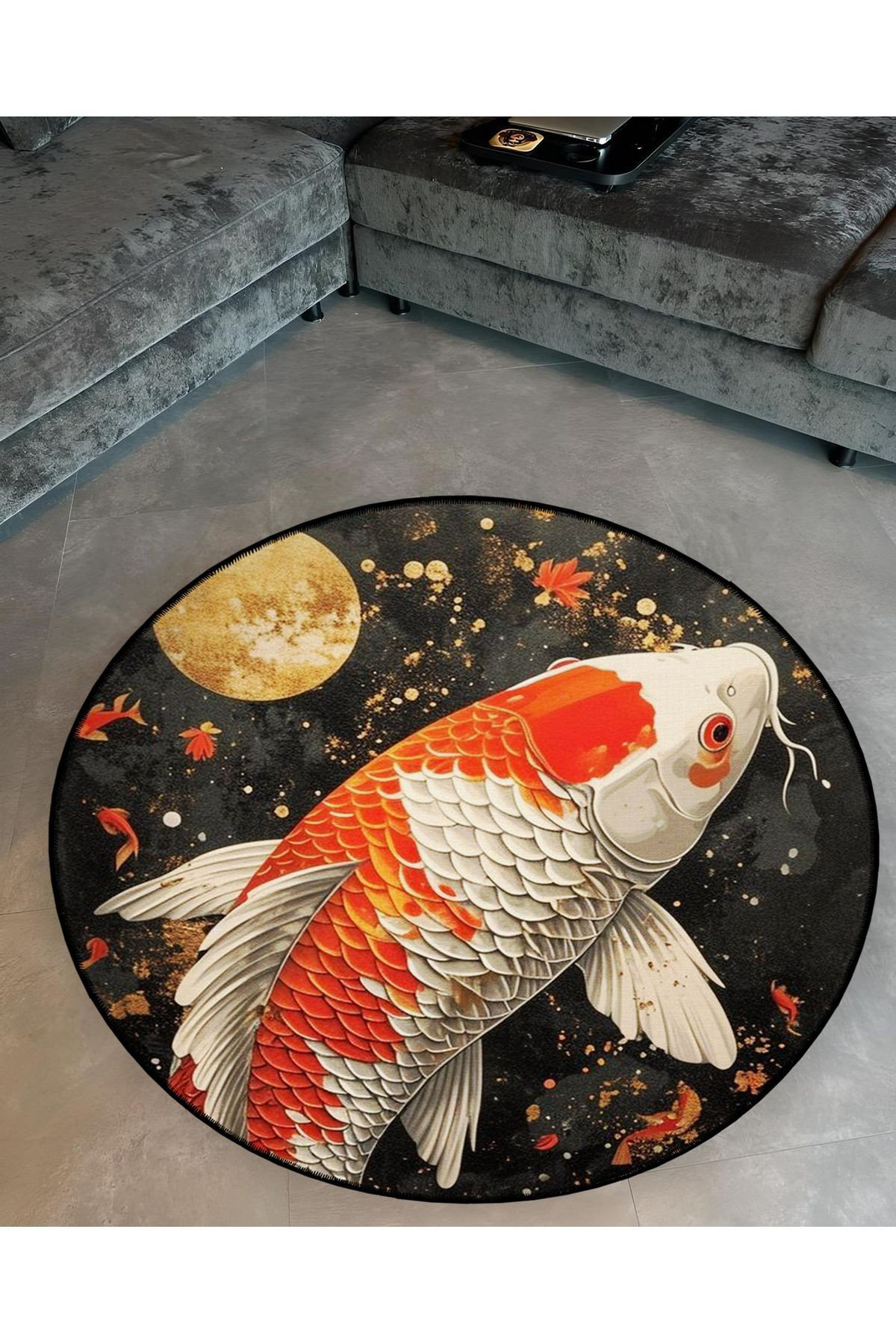 Hokku Designs Round Koi Fish Patterned Woven Base Modern Decorative ...