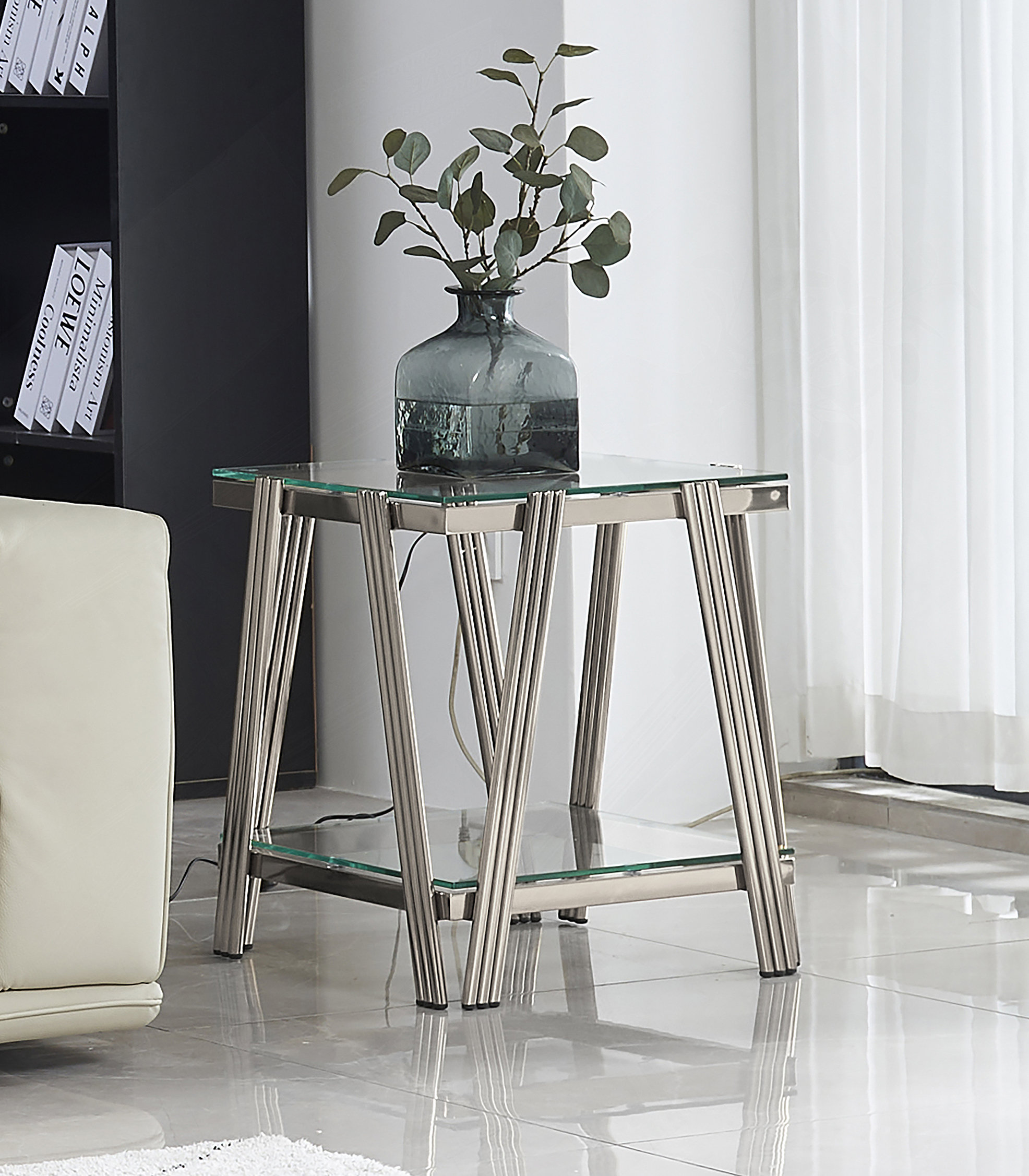 Everly Quinn 20 Inch Square End Table, Modern Stainless Steel End Table ...