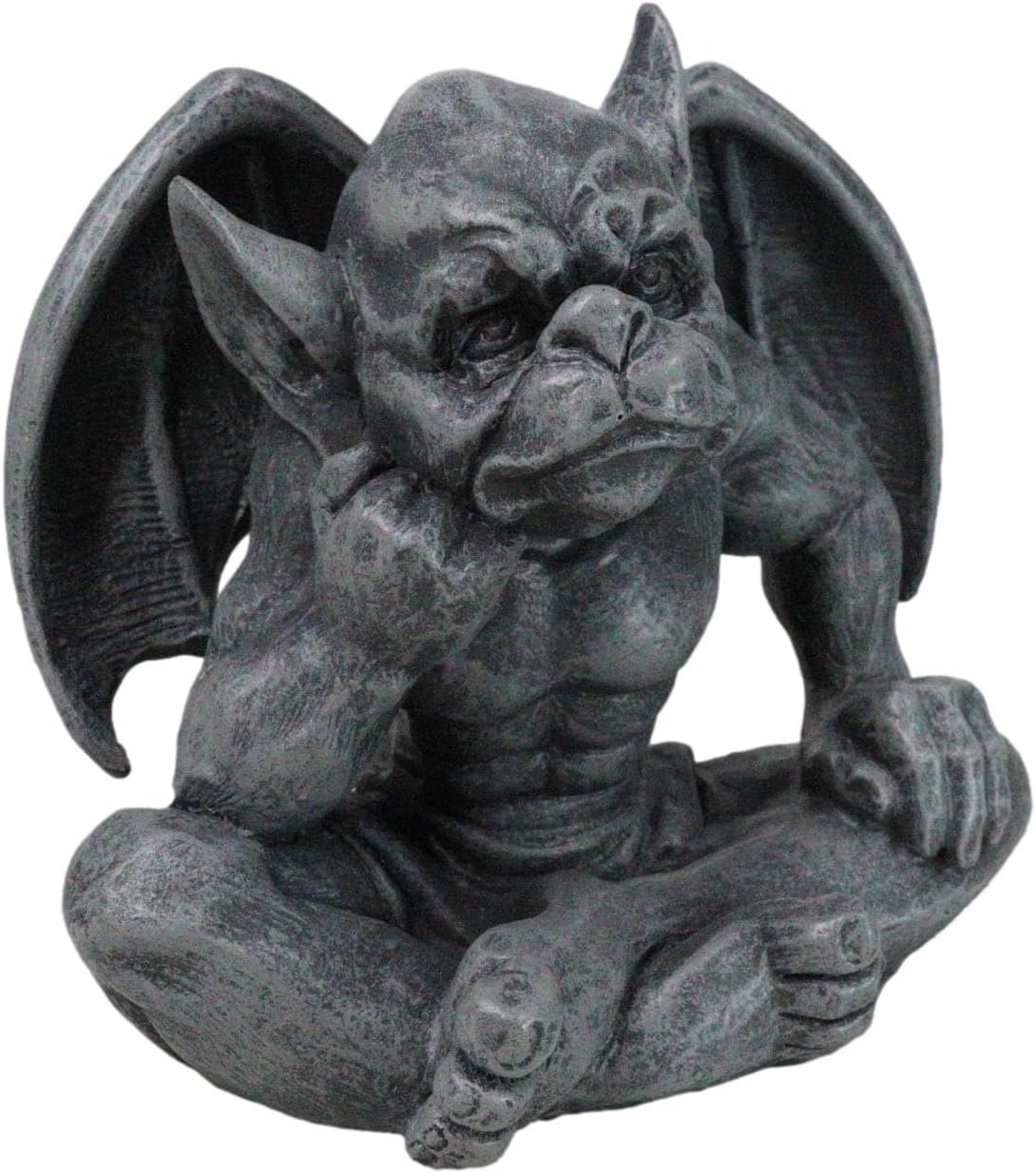 Fleur De Lis Living The Thinker Medieval Winged Gargoyle With Hand On ...
