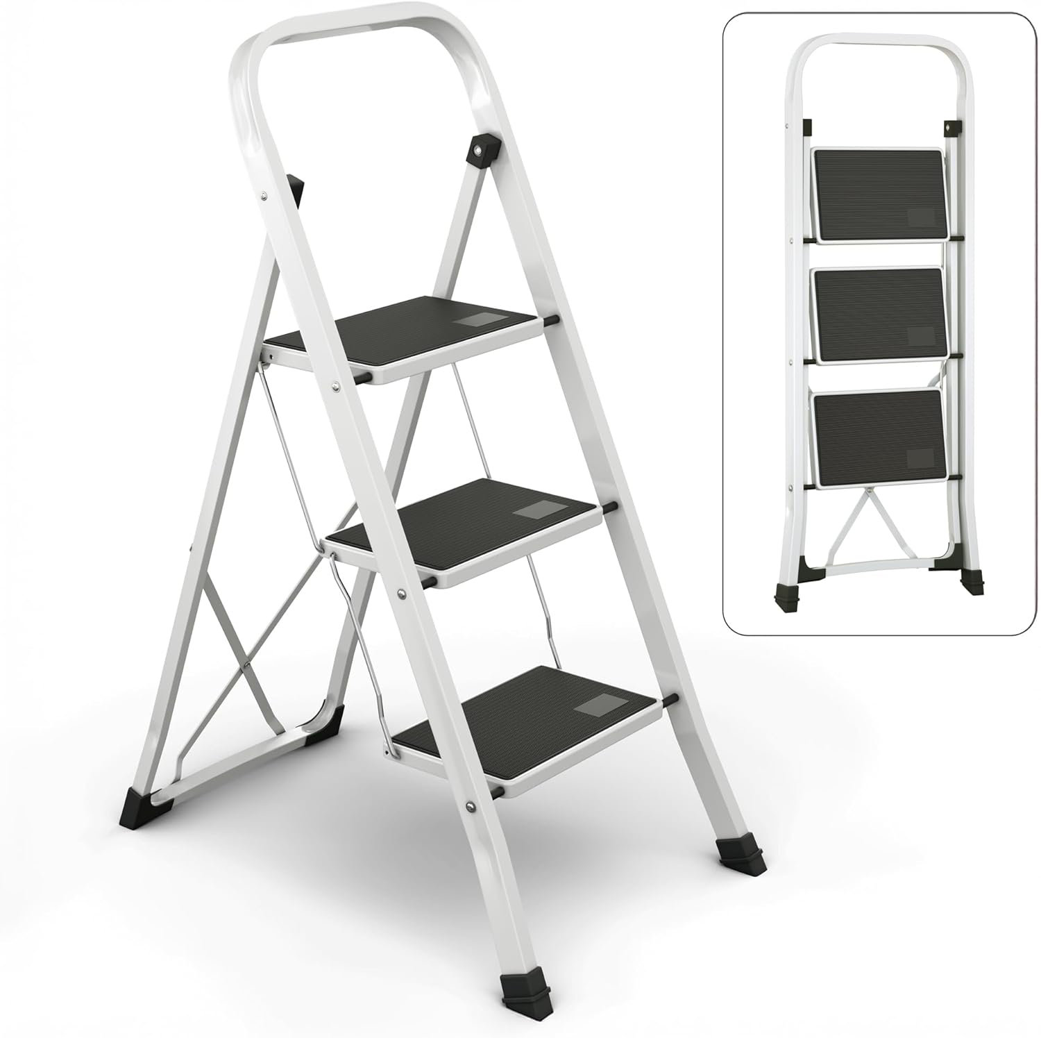 WFX Utility™ Heavy Duty 3-Step Ladder With Wide Anti-Slip Platform ...