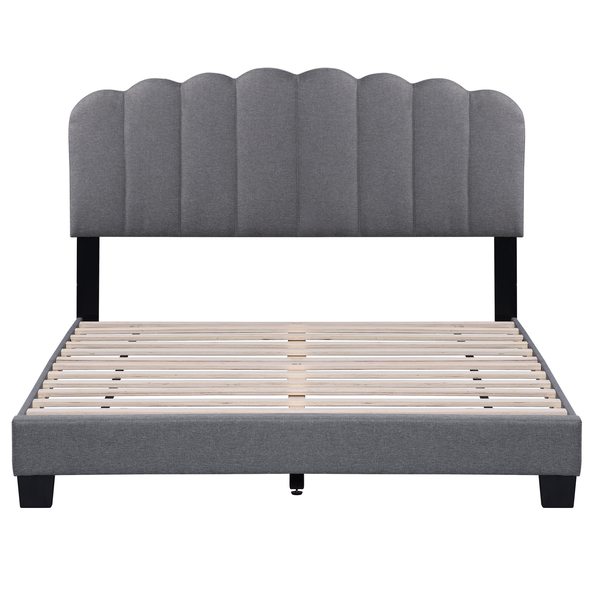 Mercer41 Queen Upholstered Platform Bed Frame with Fabric Headboard ...