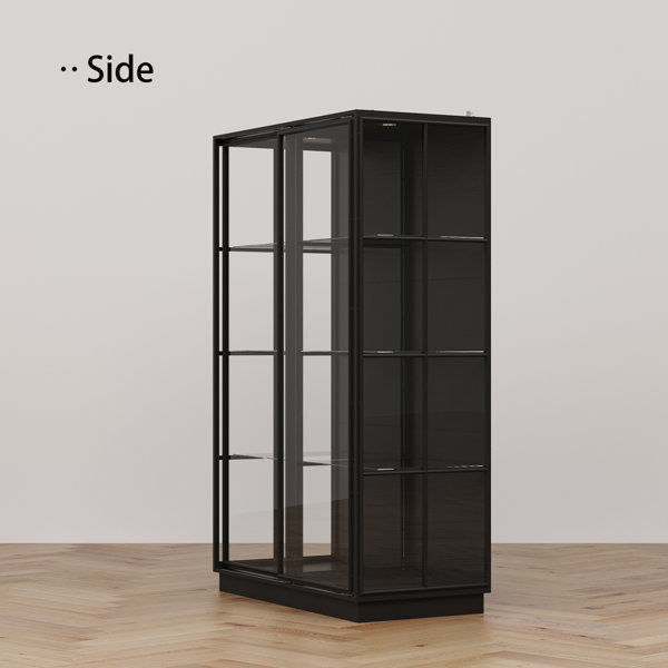 Latitude Run® 74.8" H Black Glass Sliding Door Display Cabinet With Two ...