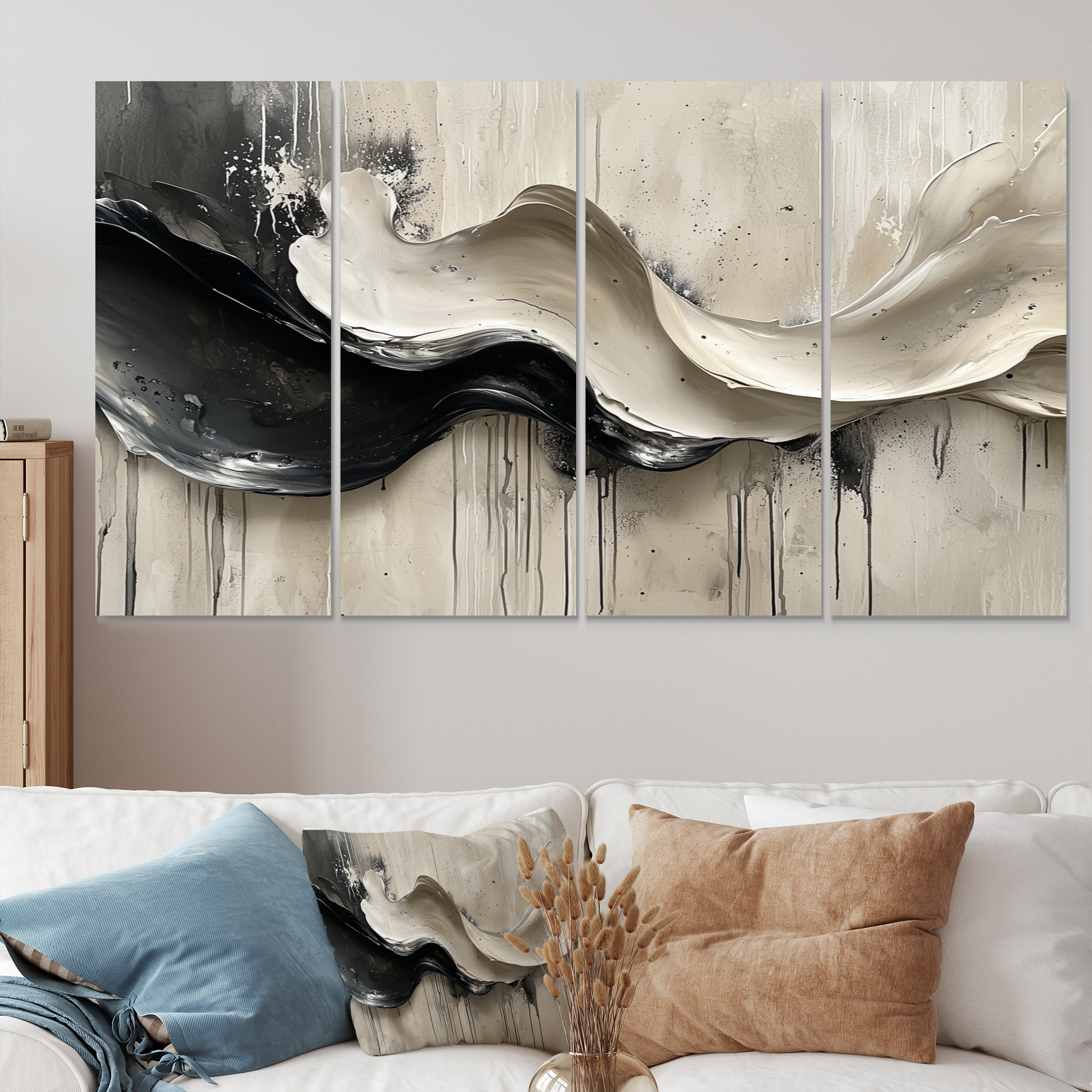 Latitude Run® Grey On White Rhythmic Drizzle Ink River III - Waves Wall ...