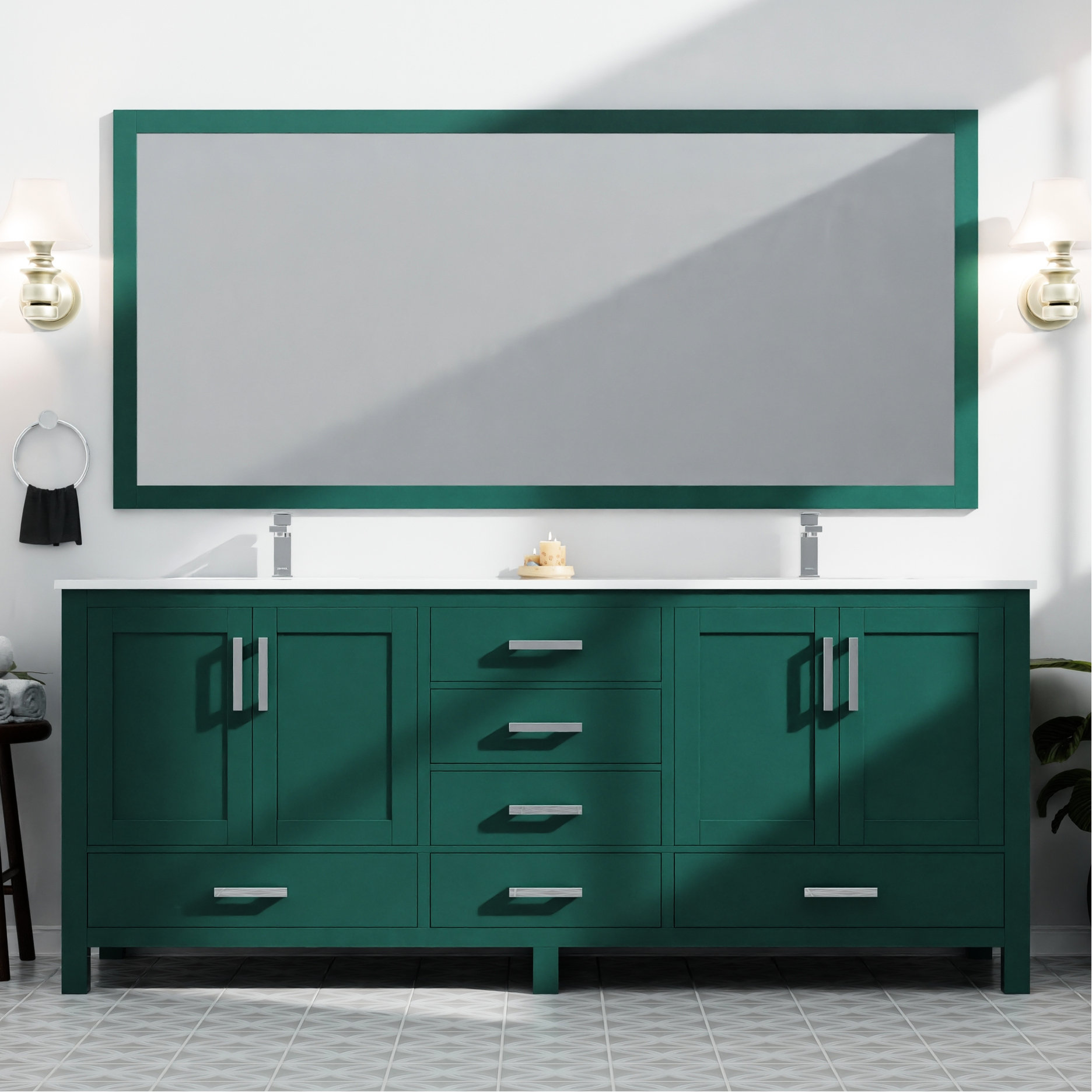 Winston Porter Bath Vanity 84 In. W With Stain Surface Wide Pre-drilled ...