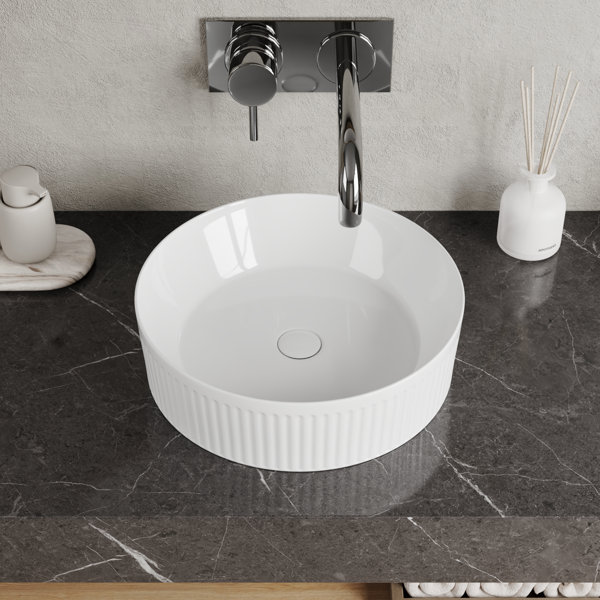 Deervalley 16" X 16" Round White Ceramic Vessel Sink Bathroom Sink With ...