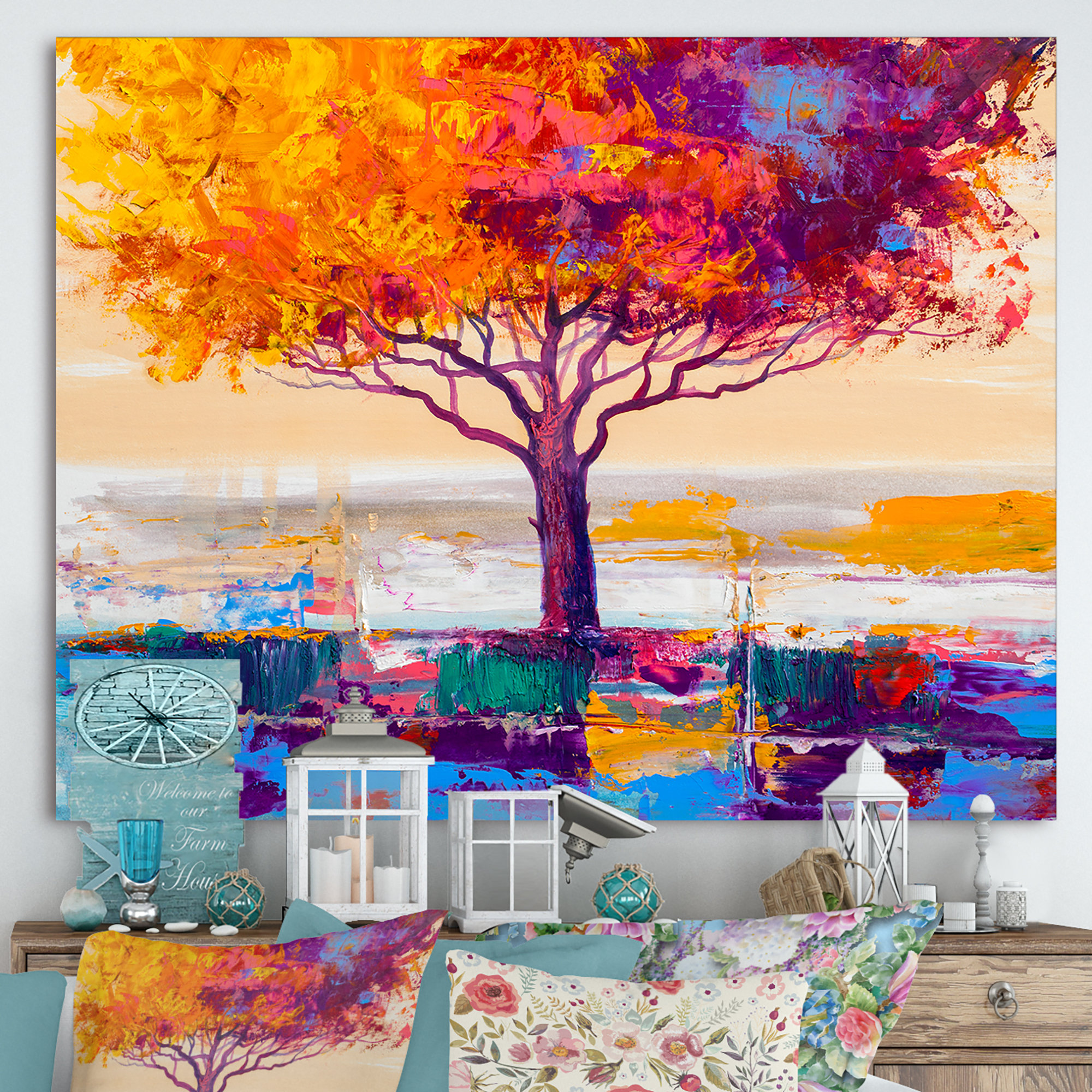 East Urban Home Colourful Happy Trees During Sunsrise III - Wrapped ...