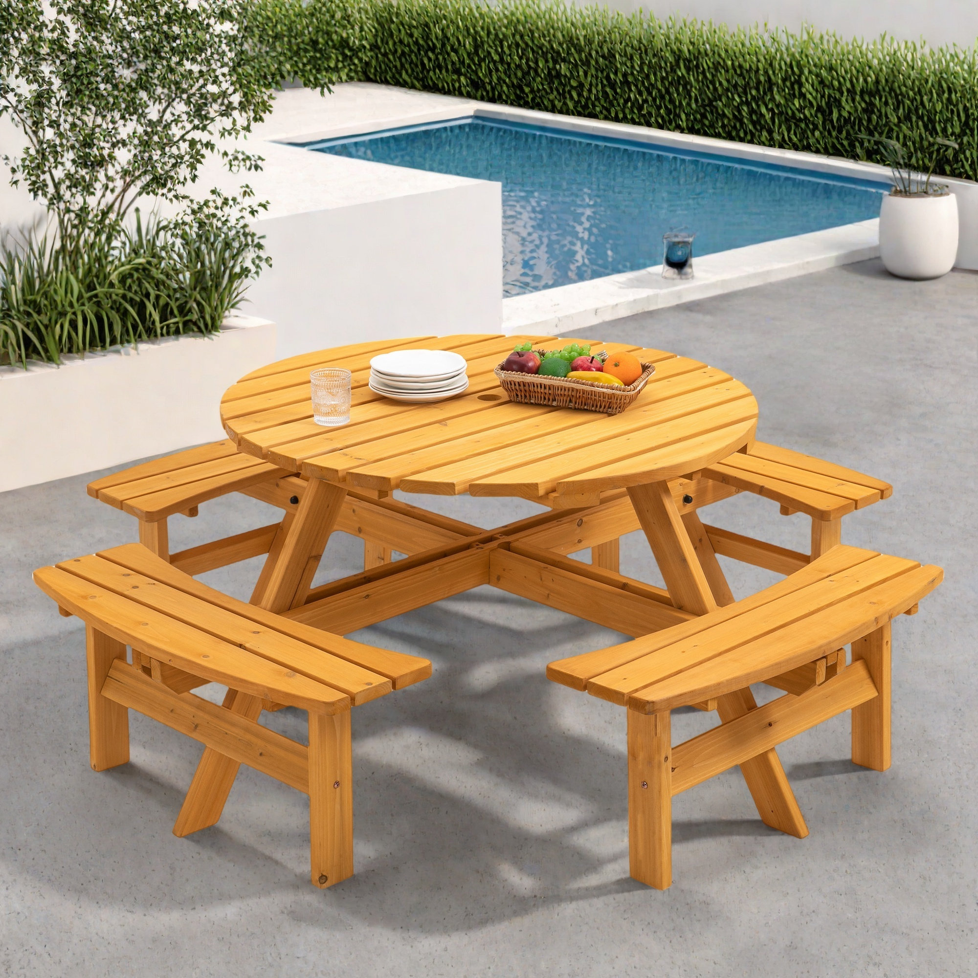 Arlmont & Co. Picnic Table Picnic Table Outdoor 8-Person Picnic Table ...