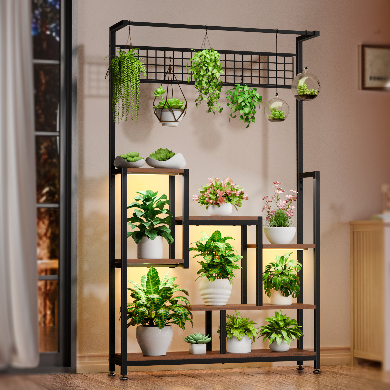 17 Stories 71" Tall Plant Stand Indoor with Grow Lights, 6 Tiered Large ...