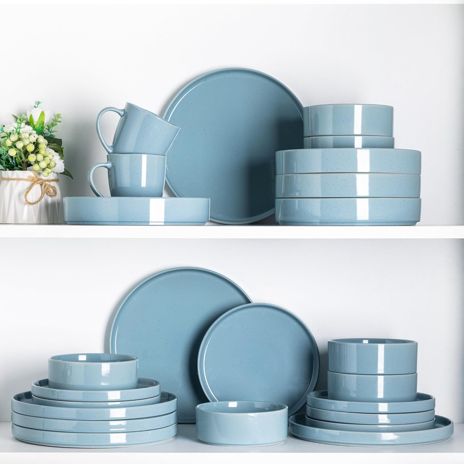 Hokku Designs 6-Person Dinnerware Set, 18-Piece Speckled Plate and Bowl ...