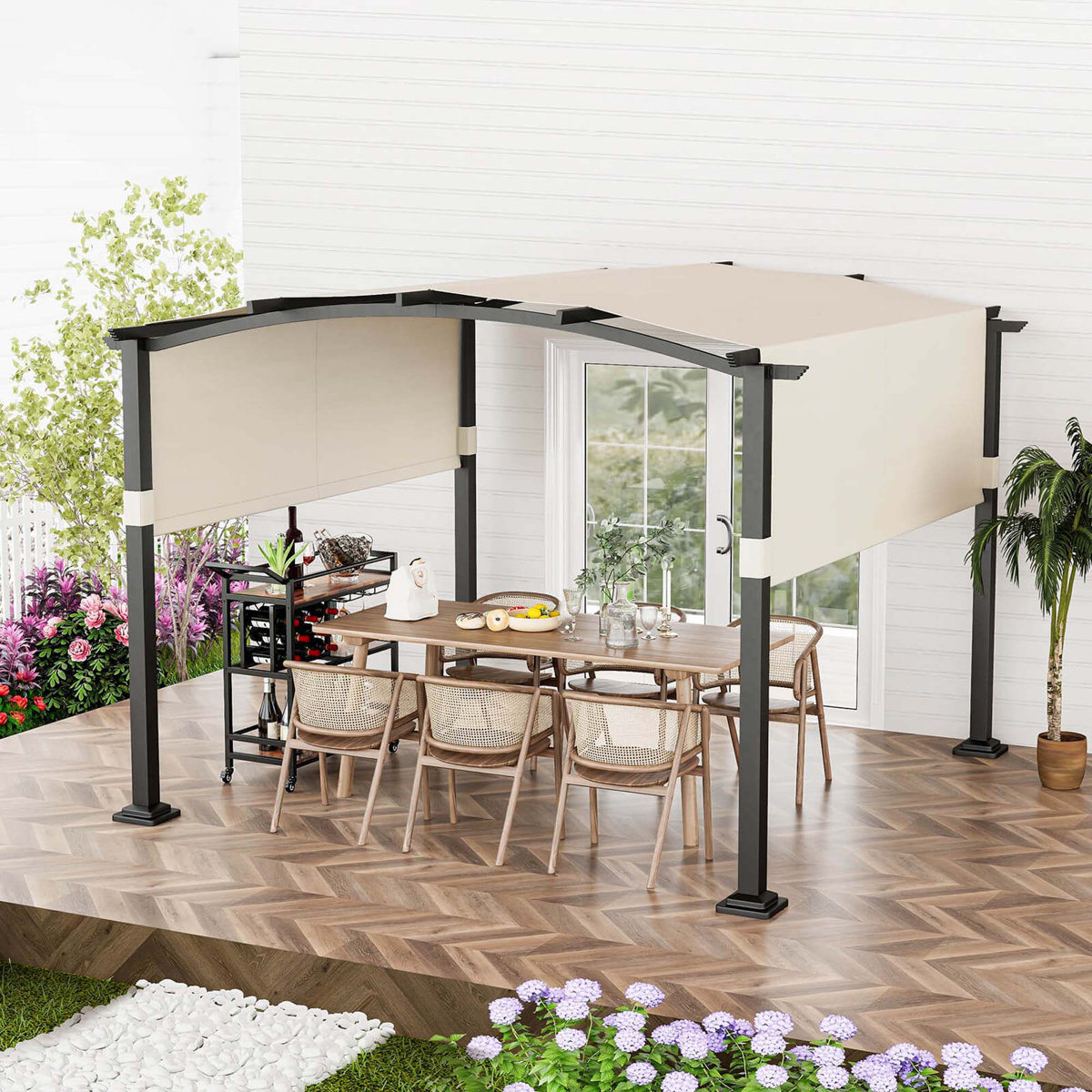Costway 10' X 10' Outdoor Pergola With Retractable Sunshade Canopy ...