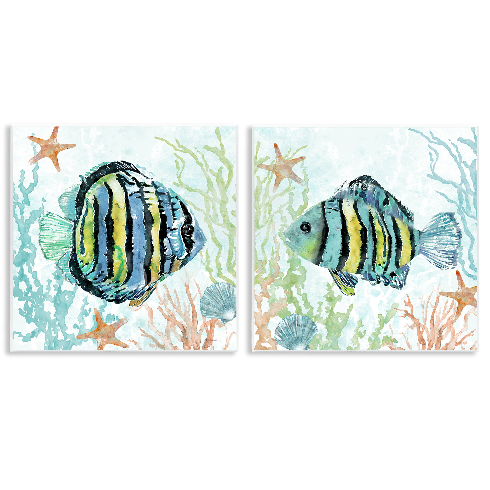 Ebern Designs Aquatic Striped Fish Wall Plaque Art Set by Carol ...