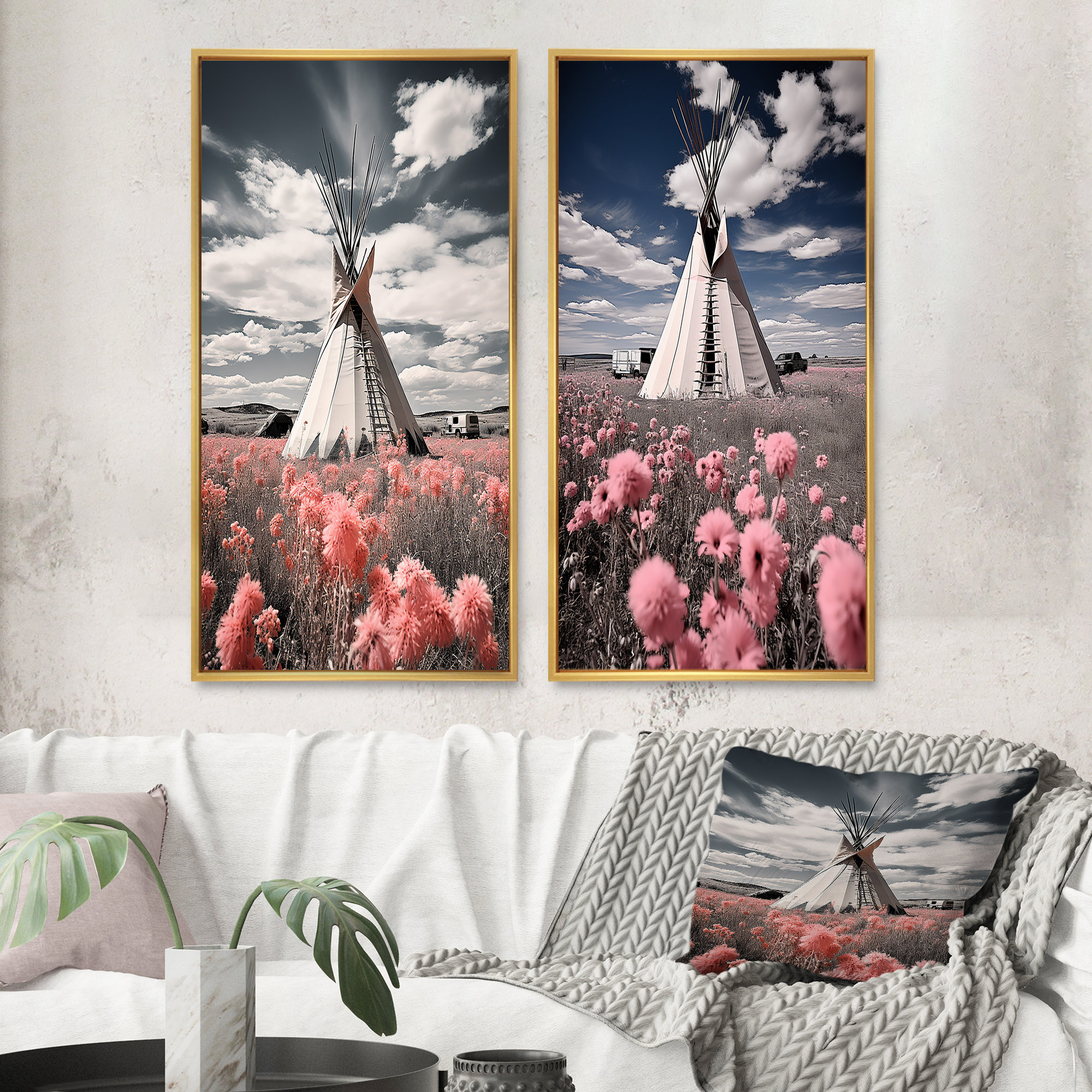Latitude Run® Coral Grey Native Tipi Serenitys Embrace - Floral Wall ...