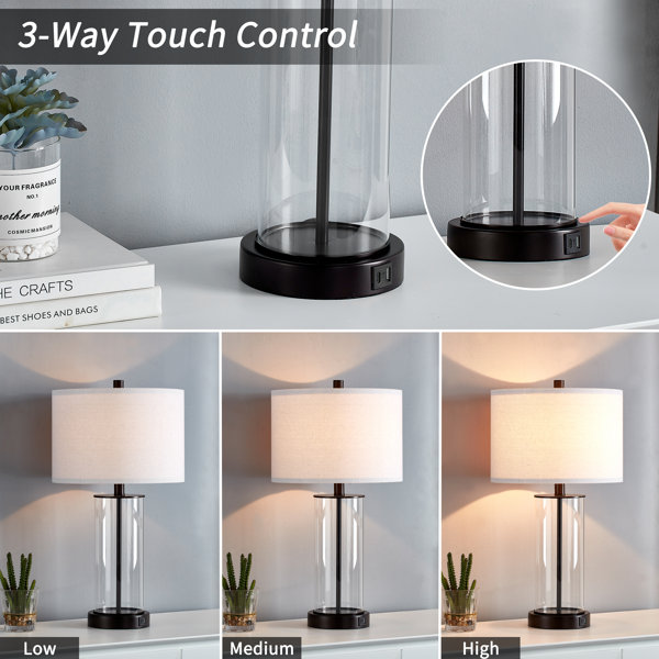 Latitude Run® Quinita 23" Glass Table Lamp Set with Touch Control, LED ...
