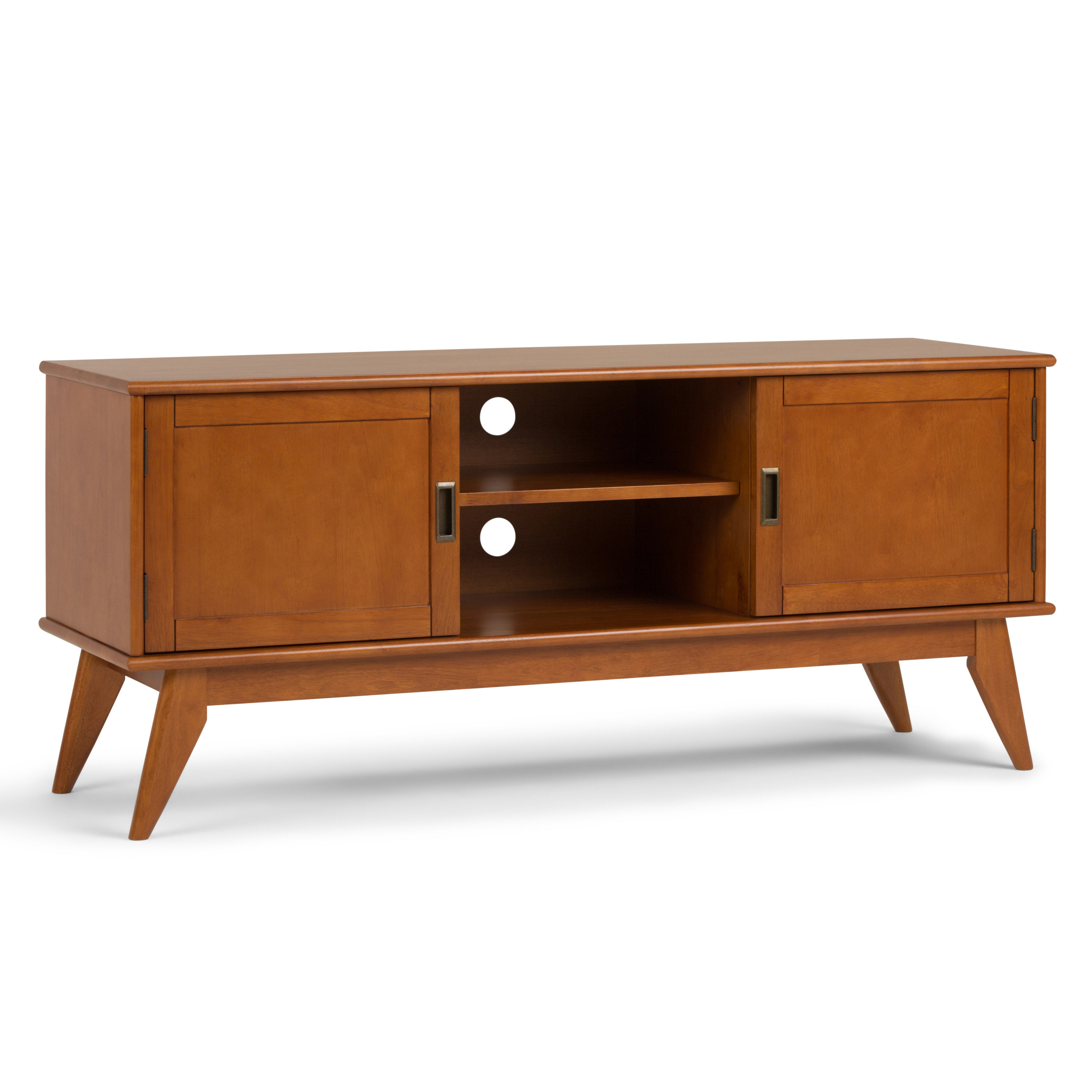 Simpli Home Draper 60"W Solid Hardwood Mid-Century Modern Low TV Stand ...