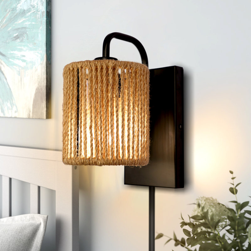 Breakwater Bay Ahull Iron Plug-in Armed Sconce Wall Lights for Bedroom ...